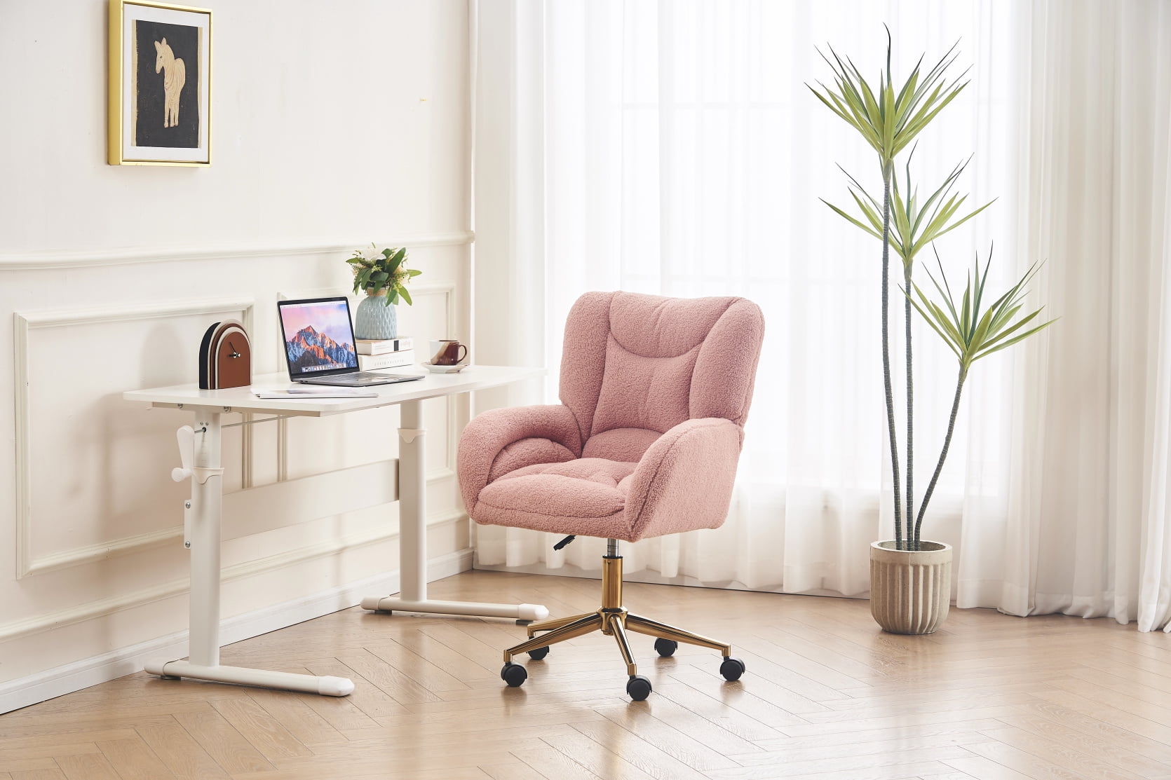 Home Office Chair, Modern Teddy Upholstered Swivel Office Chair with ...