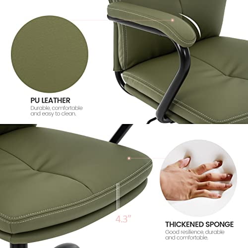 Home Office Chair, Modern Upholstered Mid-Back PU Leather Task Desk ...