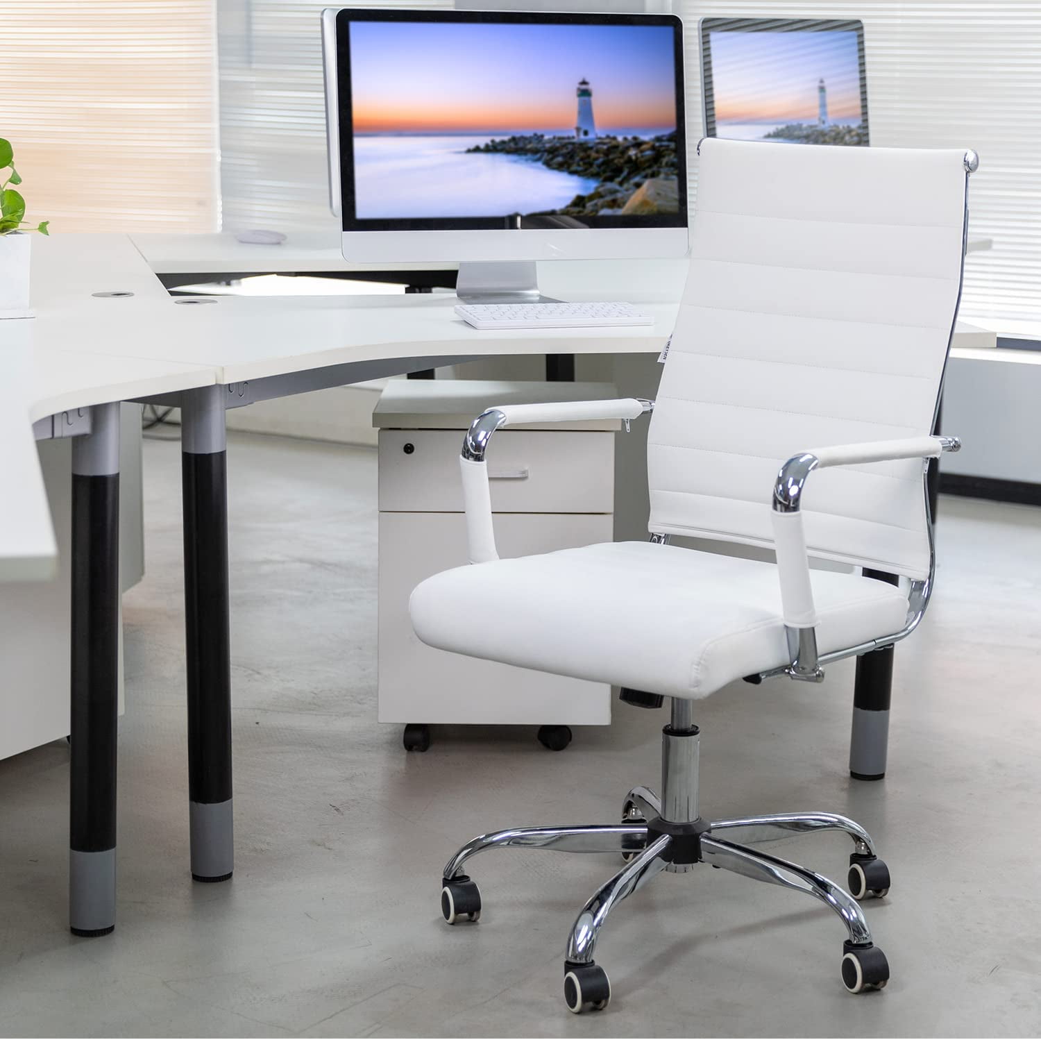 Home Office Chair Ribbed, Modern Leather Conference Room Chairs ...