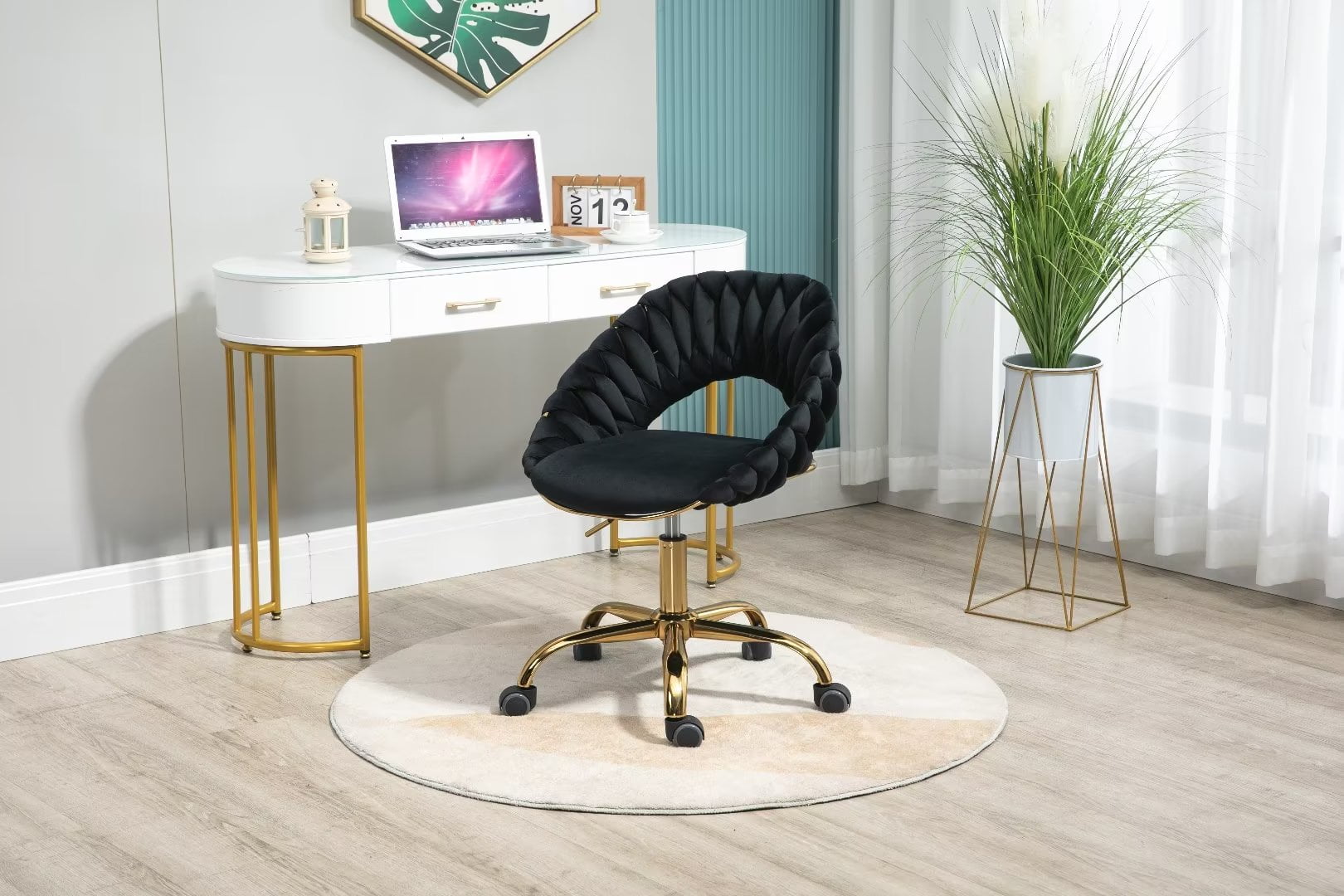 Home Office Chair,Swivel Velvet Desk Chair with Gold Base,Ergonomic ...
