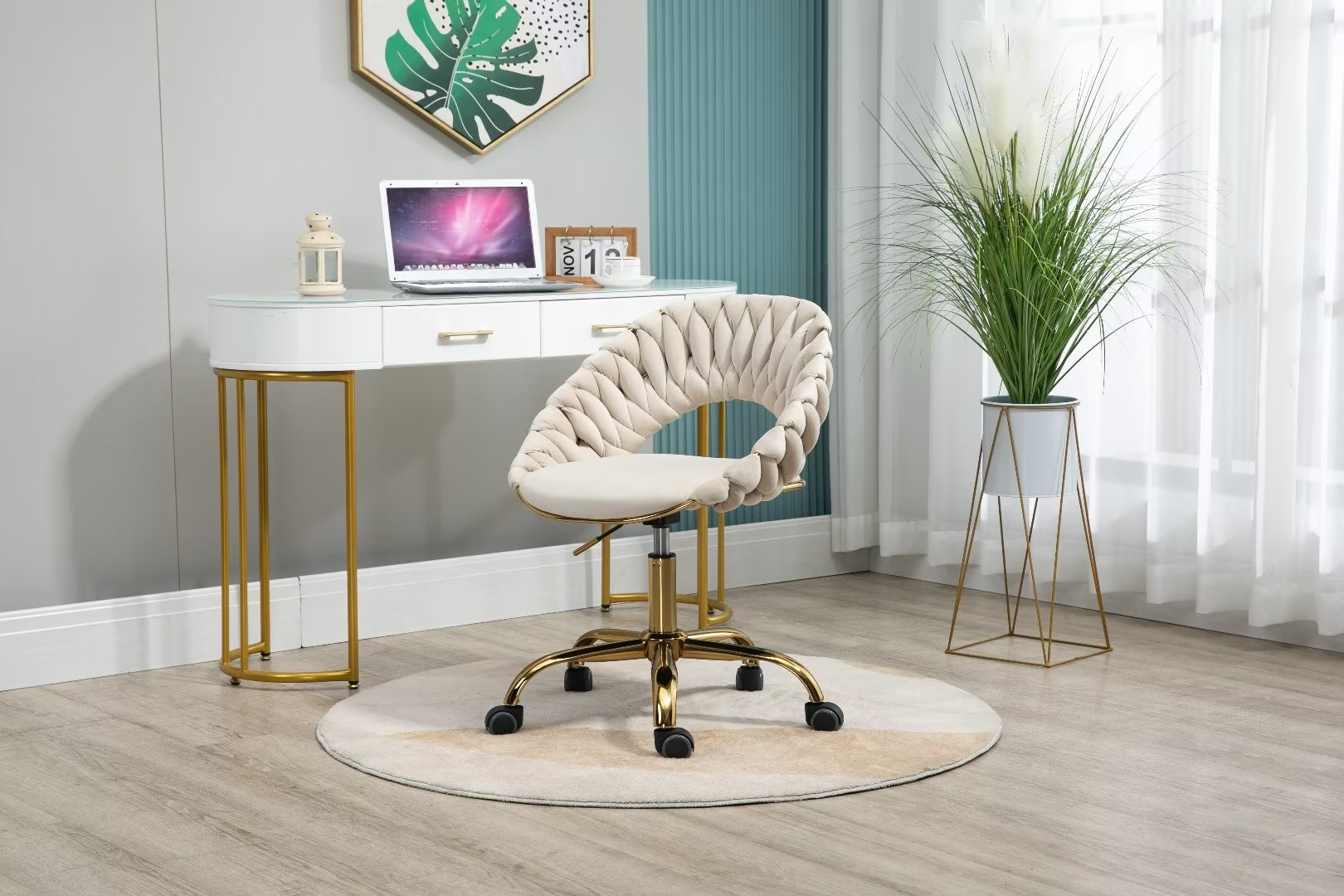 Home Office Chair,Swivel Velvet Desk Chair with Gold Base,Ergonomic ...