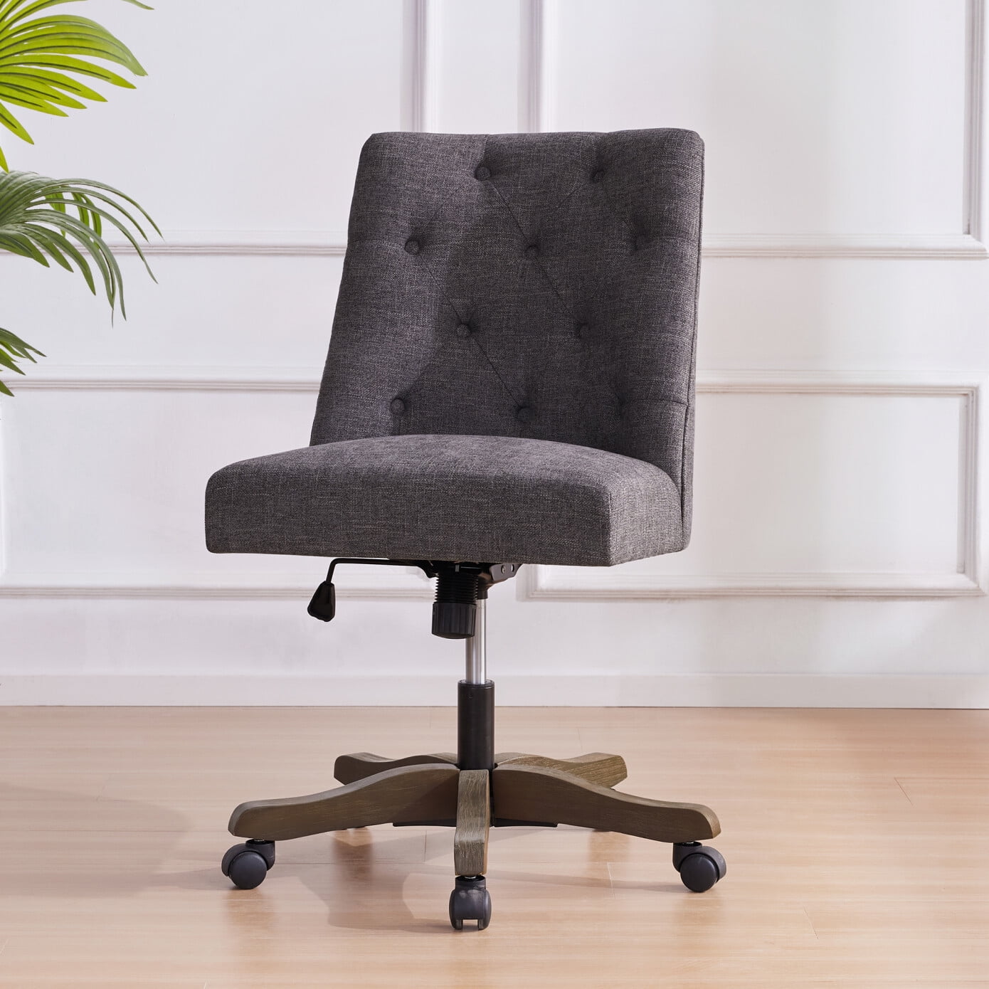 Home Office Chair, Upholstered Swivel Desk Chair with Wheels, Chenille ...