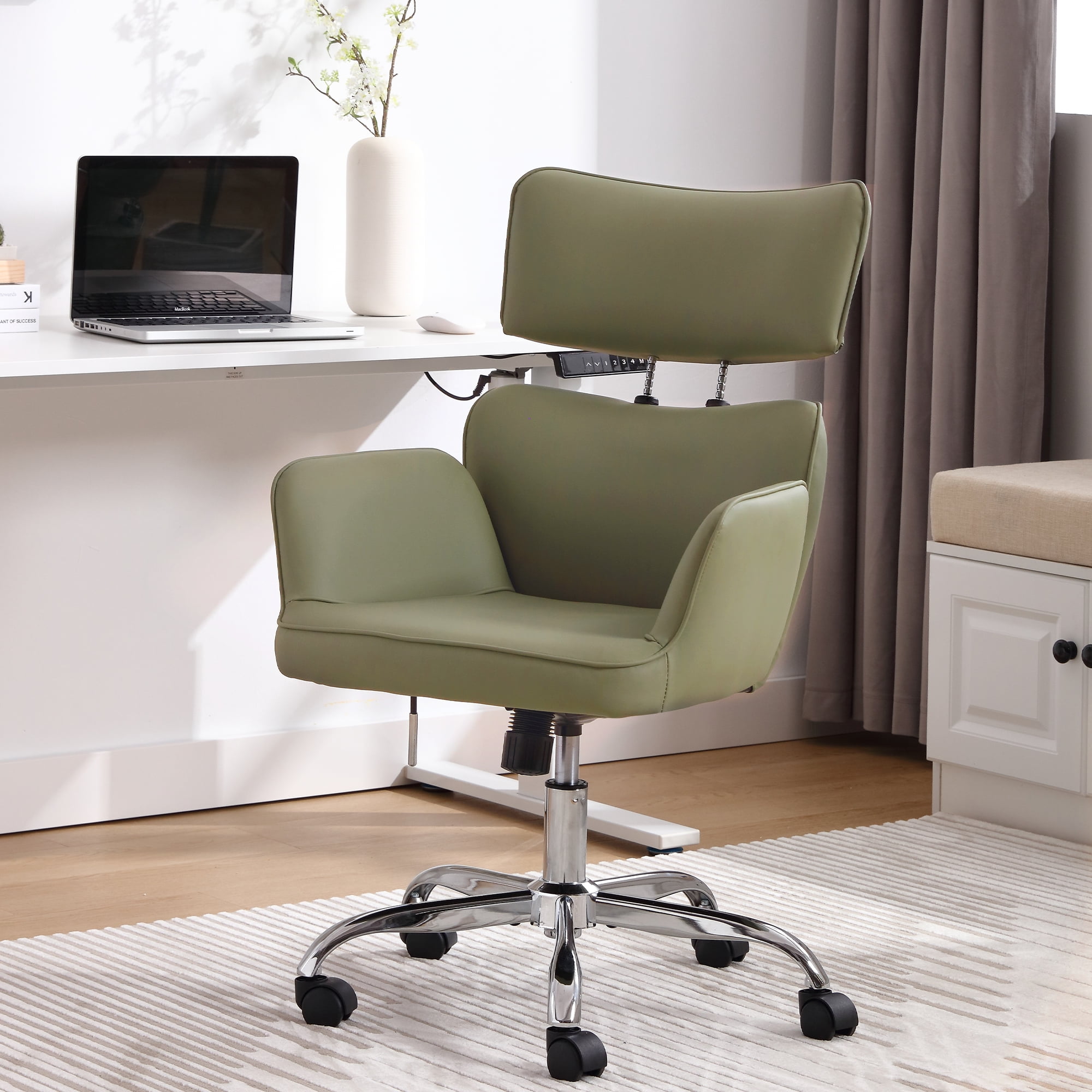 Home Office Chair with Wheels, Adjustable Headrest Height Swivel Mid ...