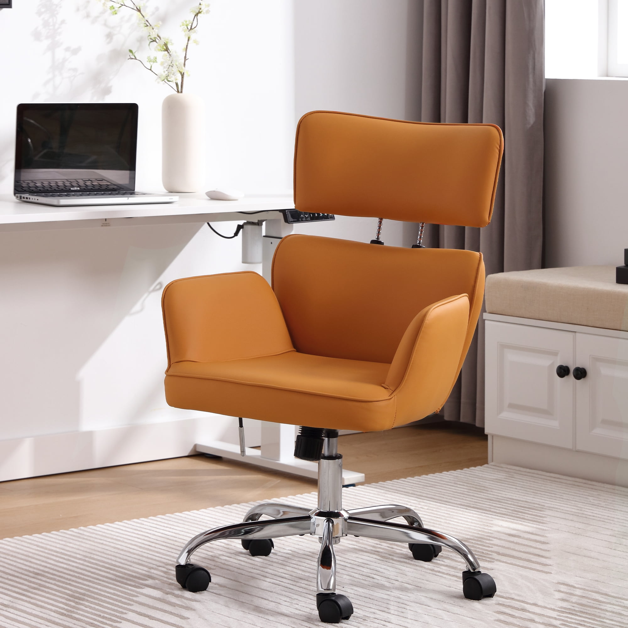 Home Office Chair with Wheels, Adjustable Headrest Height Swivel Mid ...