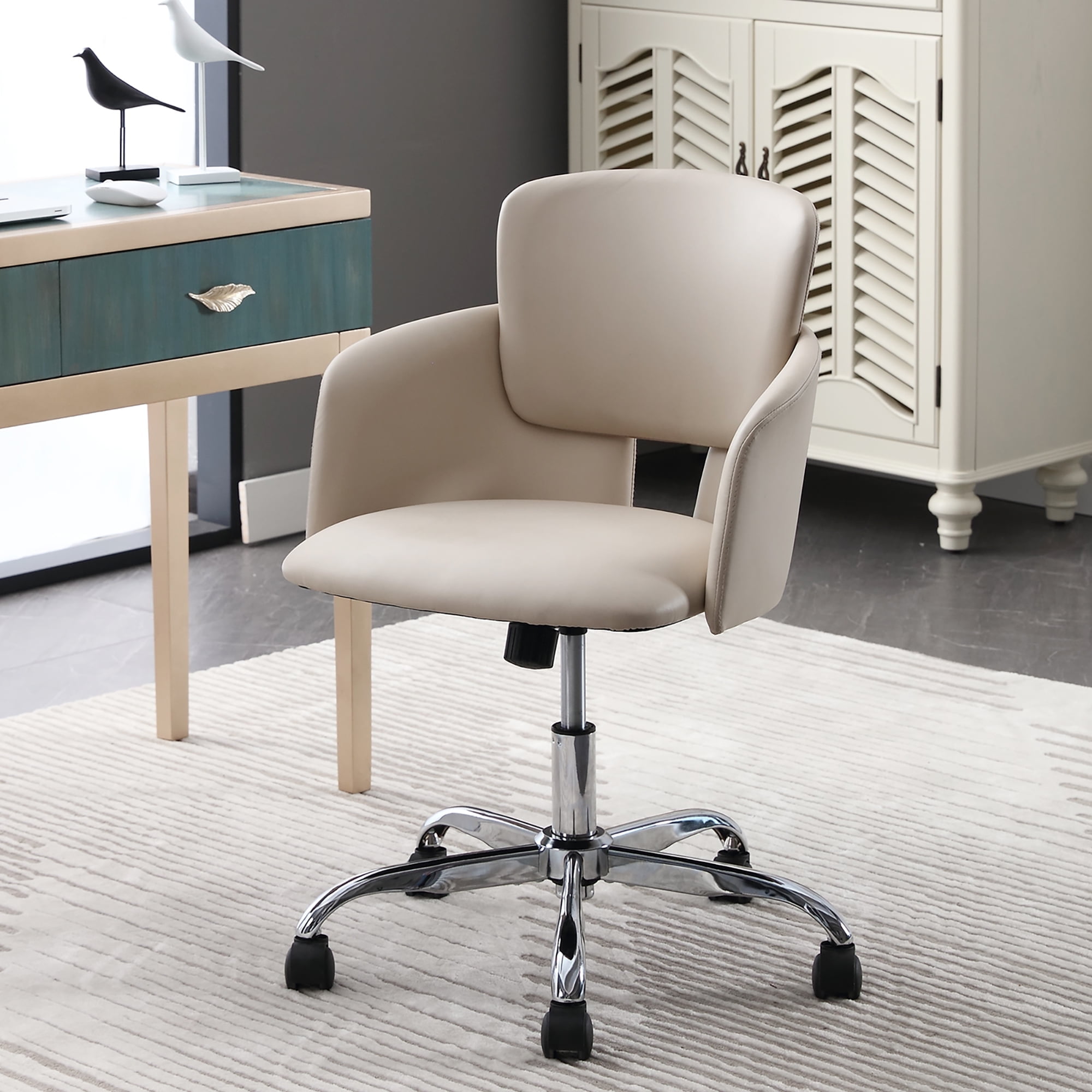 Home Office Chair with Wheels, Adjustable Height PU Leather Ergonomic ...