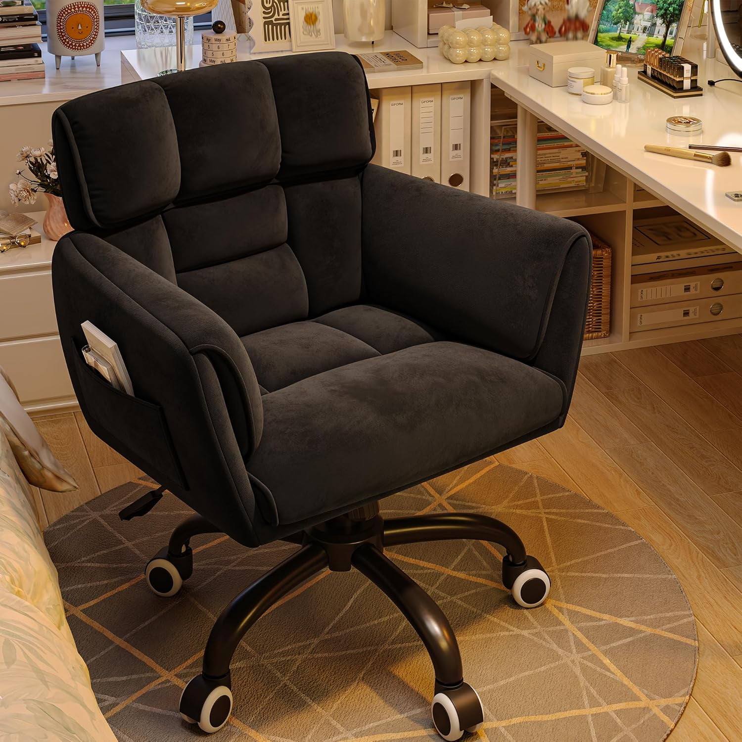 Home Office Chair with Wheels Soft-Touch Material,Modern Cute Vanity ...