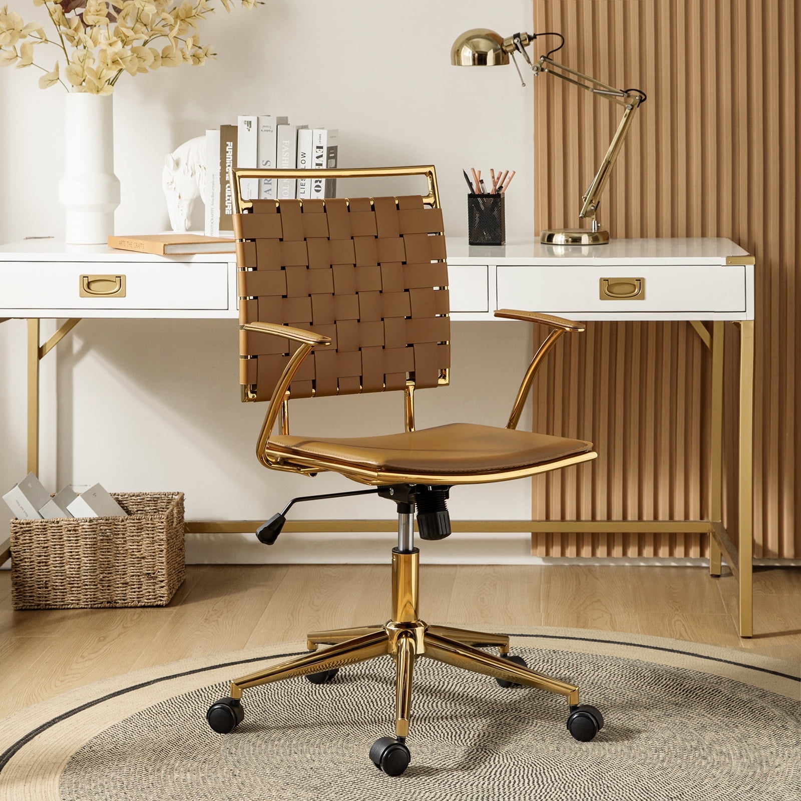 Home Office Chair Woven Backrest PU Leather Comfort Task Chair with ...