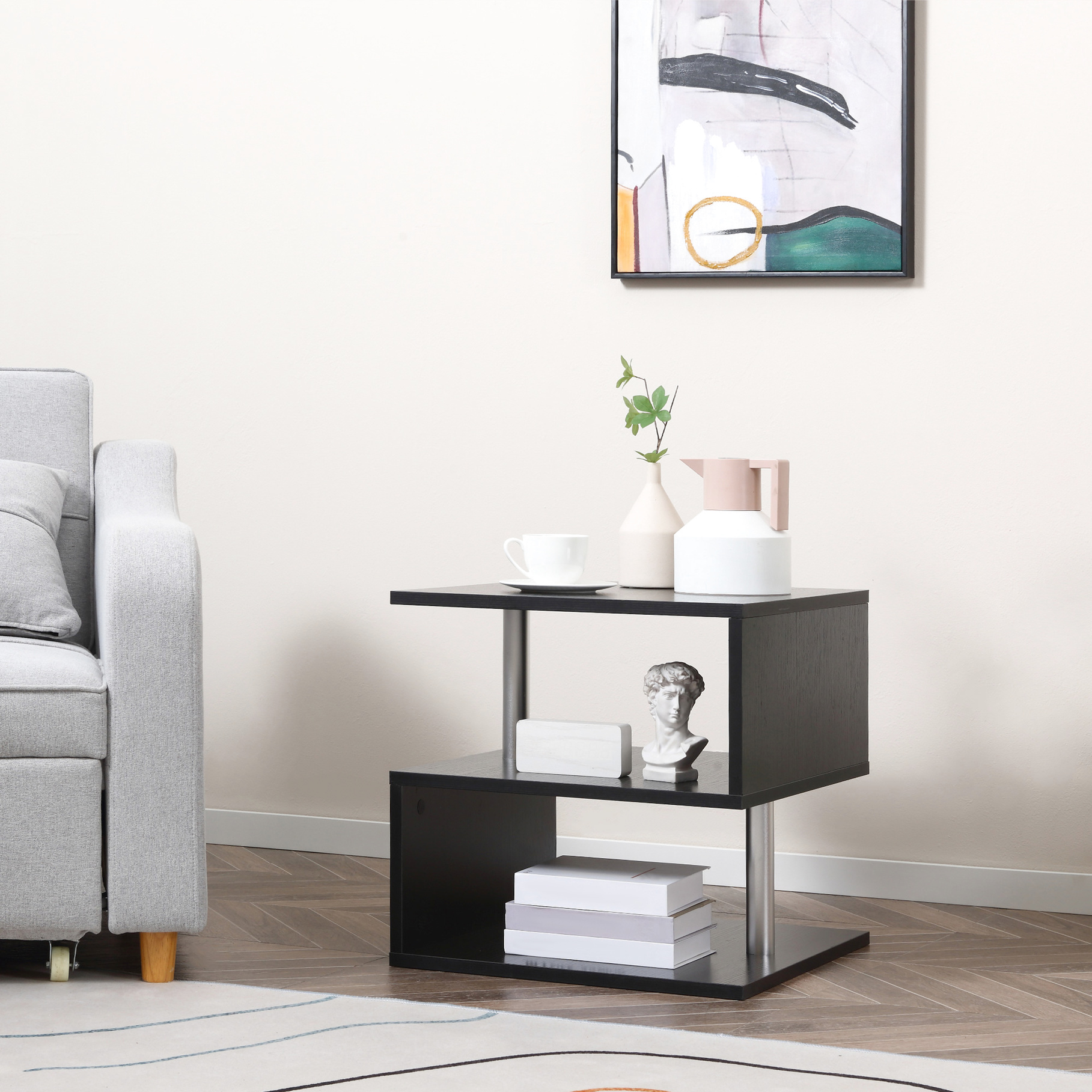 Home Office Coffee Table With Open Storage Space Black Matte Frame And ...