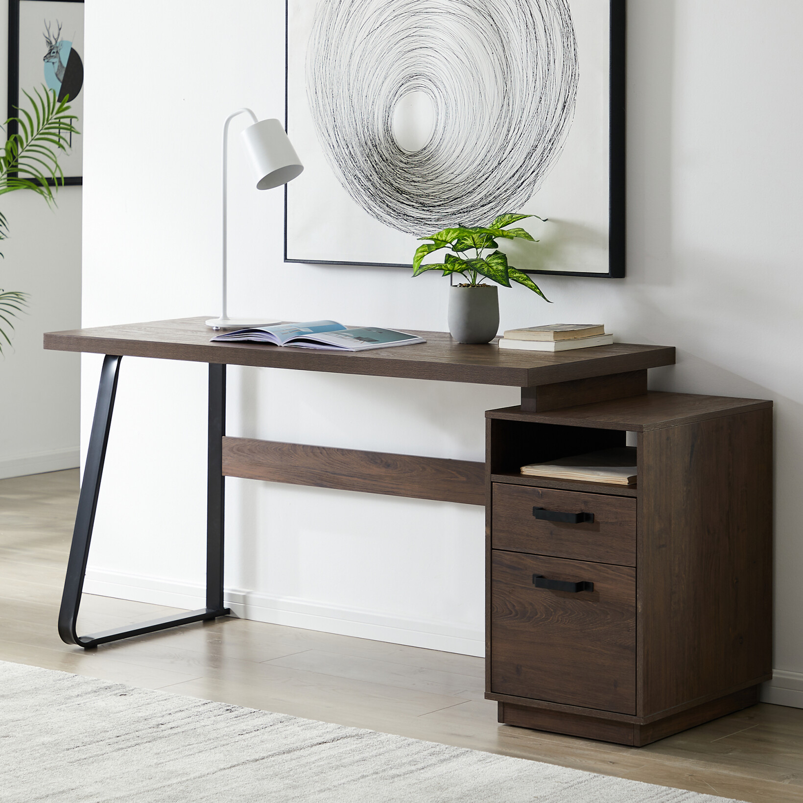 Home Office Computer Desk, 65 inch Writing Study Table with Drawers ...