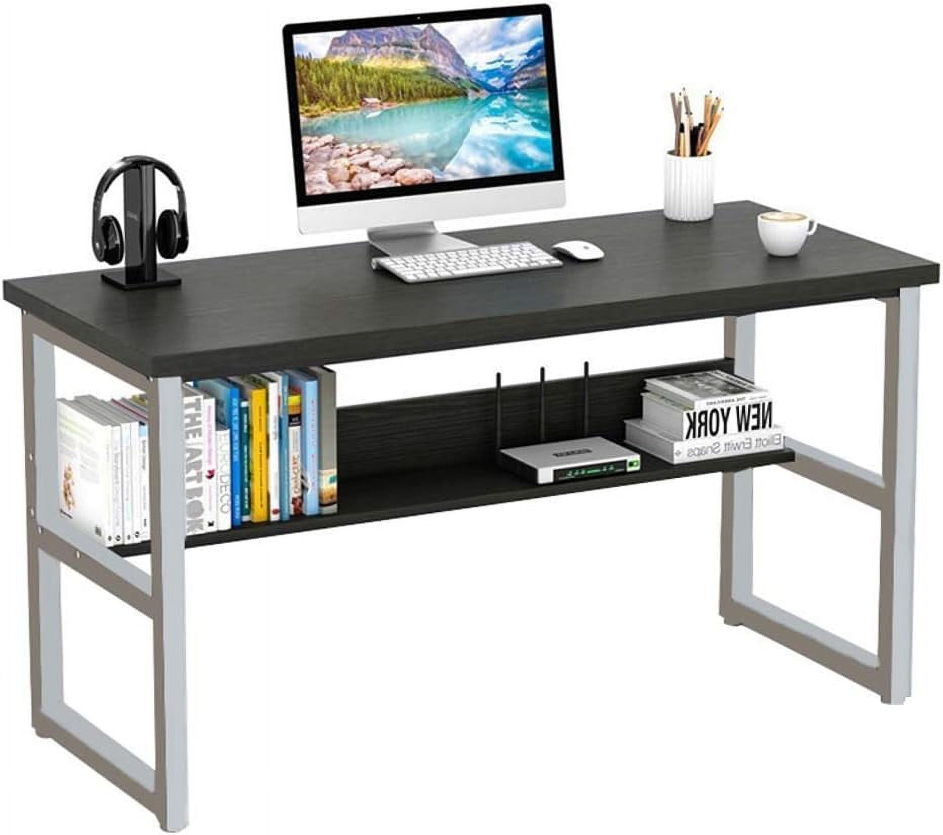 Home Office Computer Desk with Bookshelf,43in Wood Computer Desk with ...