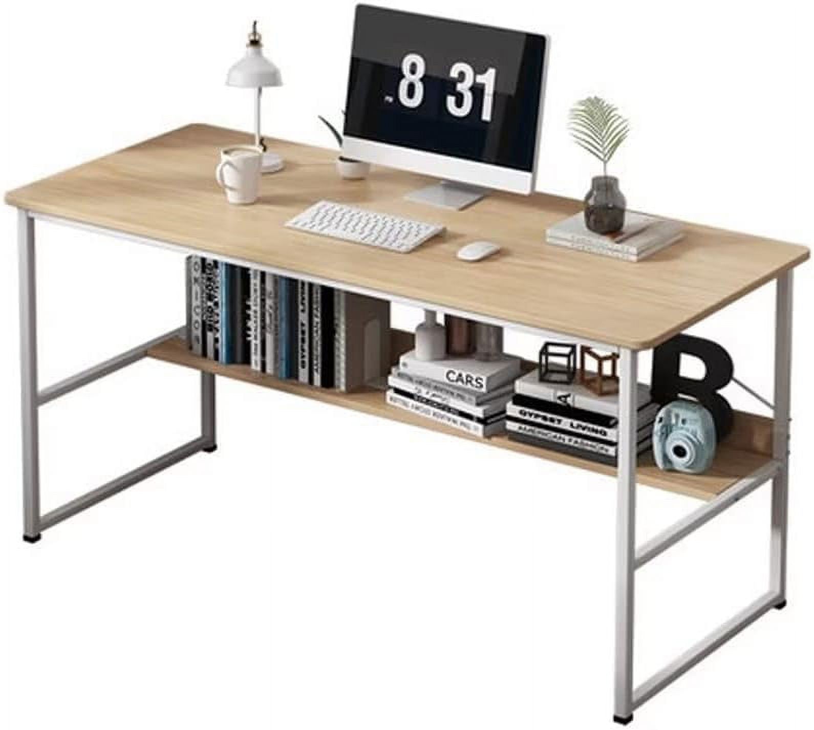 Home Office Computer Desk with Bookshelf,43in Wood Computer Desk with ...