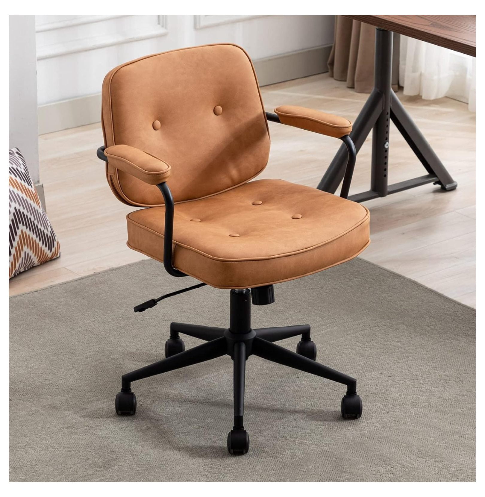 Home Office Computer Desk Chair with Armrest, Modern PU Leather Back ...