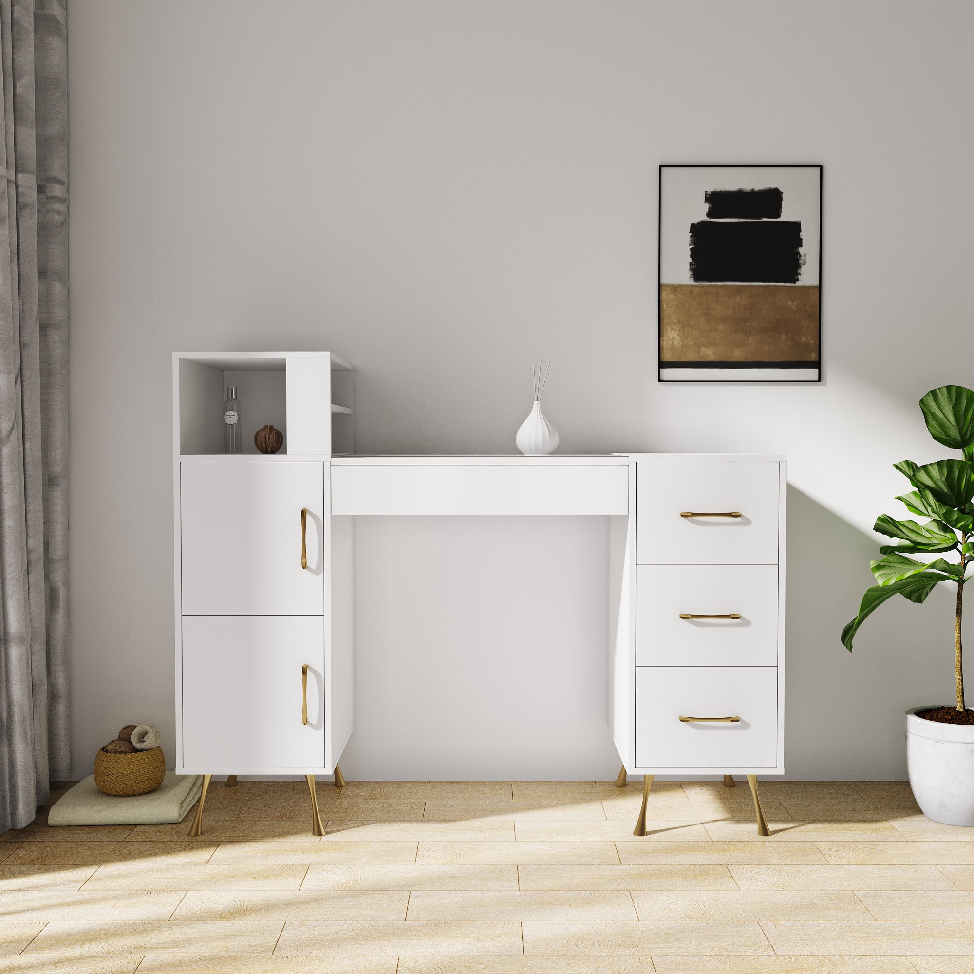 Home Office Computer Desk Corner Desk with 3 Drawers and Shelves, Large ...