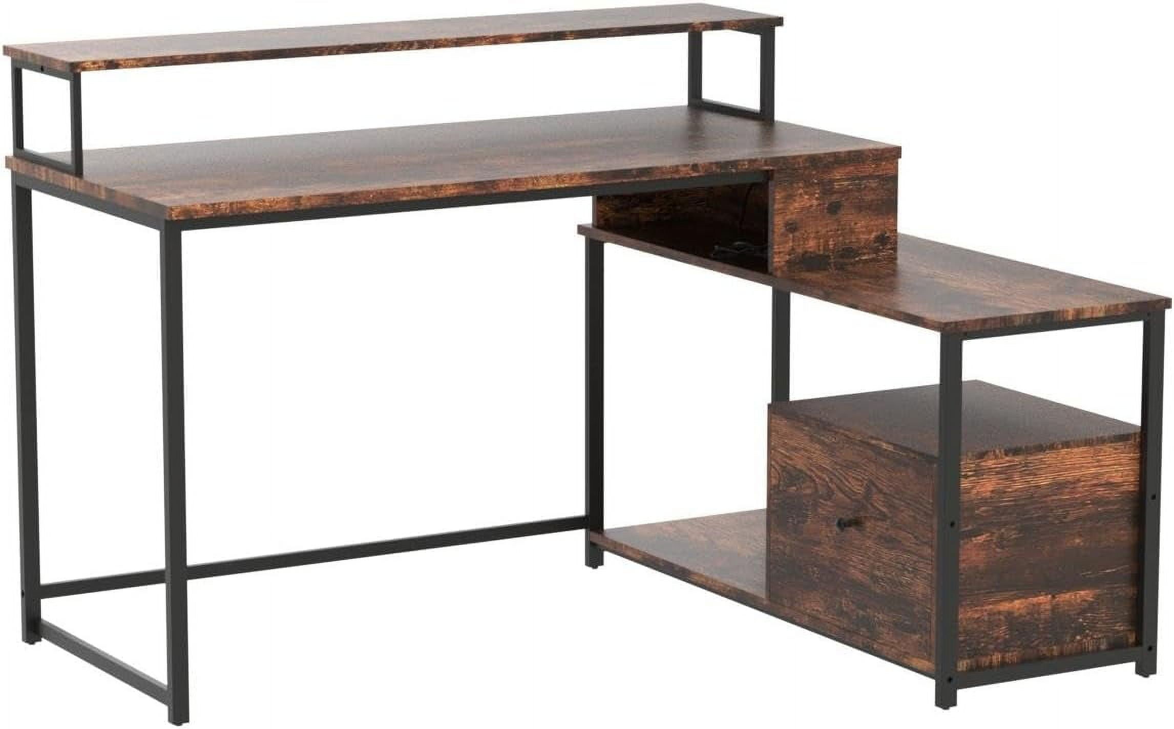 Home Office Computer Desk with File Drawer, LED Strip, Power Outlet, L ...