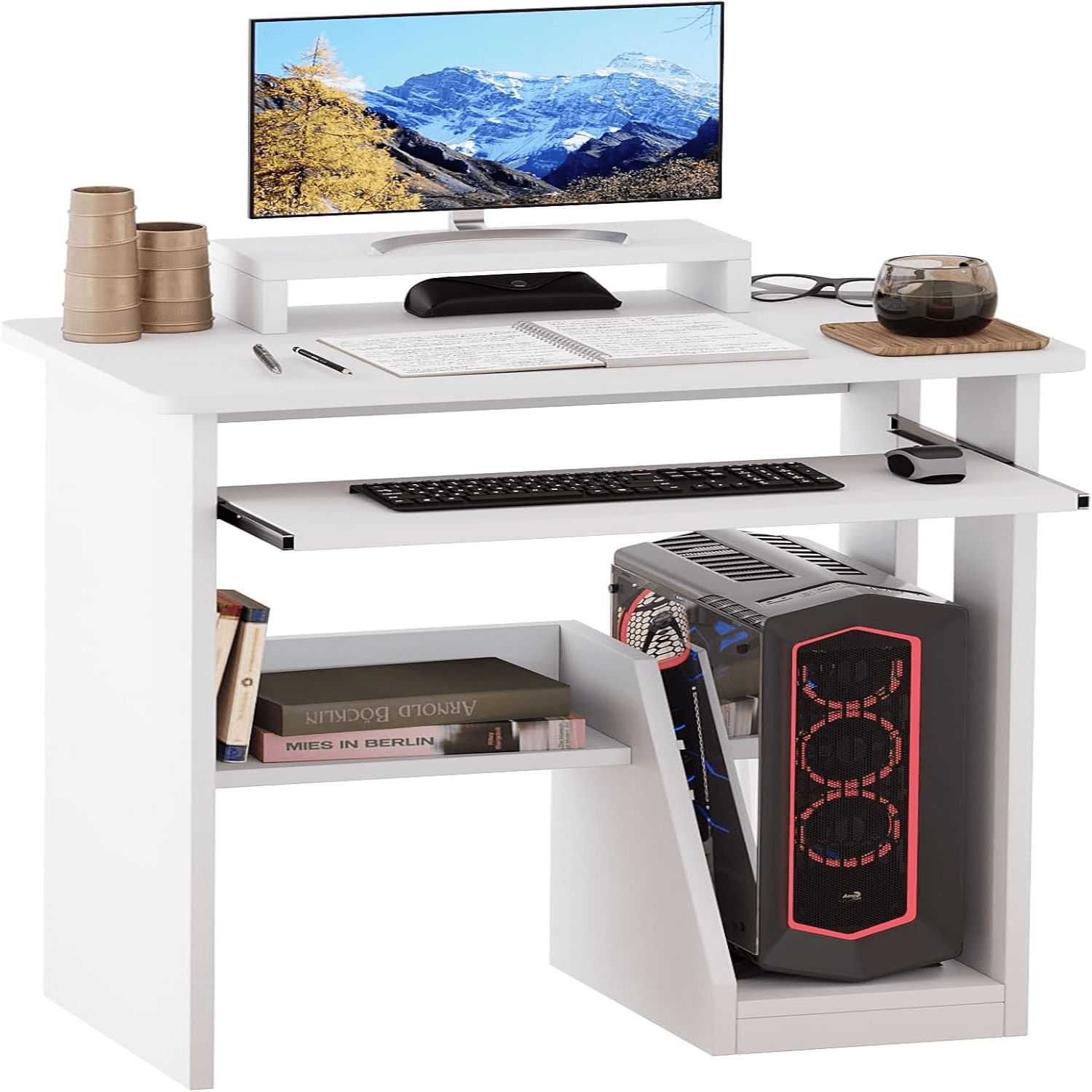 Home Office Computer Desk with Monitor Stand Keyboard Tray 29.5 Inch ...