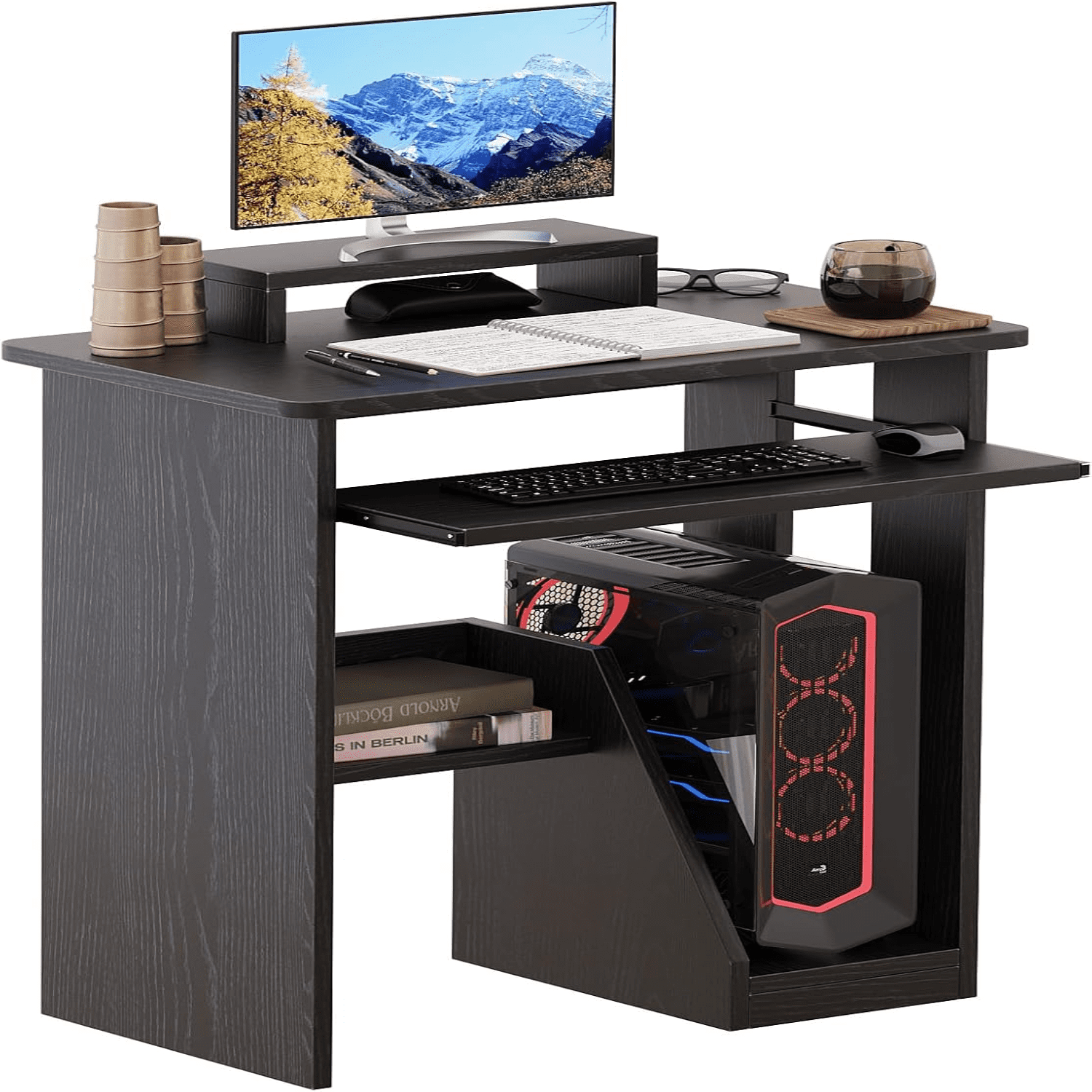 Home Office Computer Desk with Monitor Stand Keyboard Tray 29.5 Inch ...