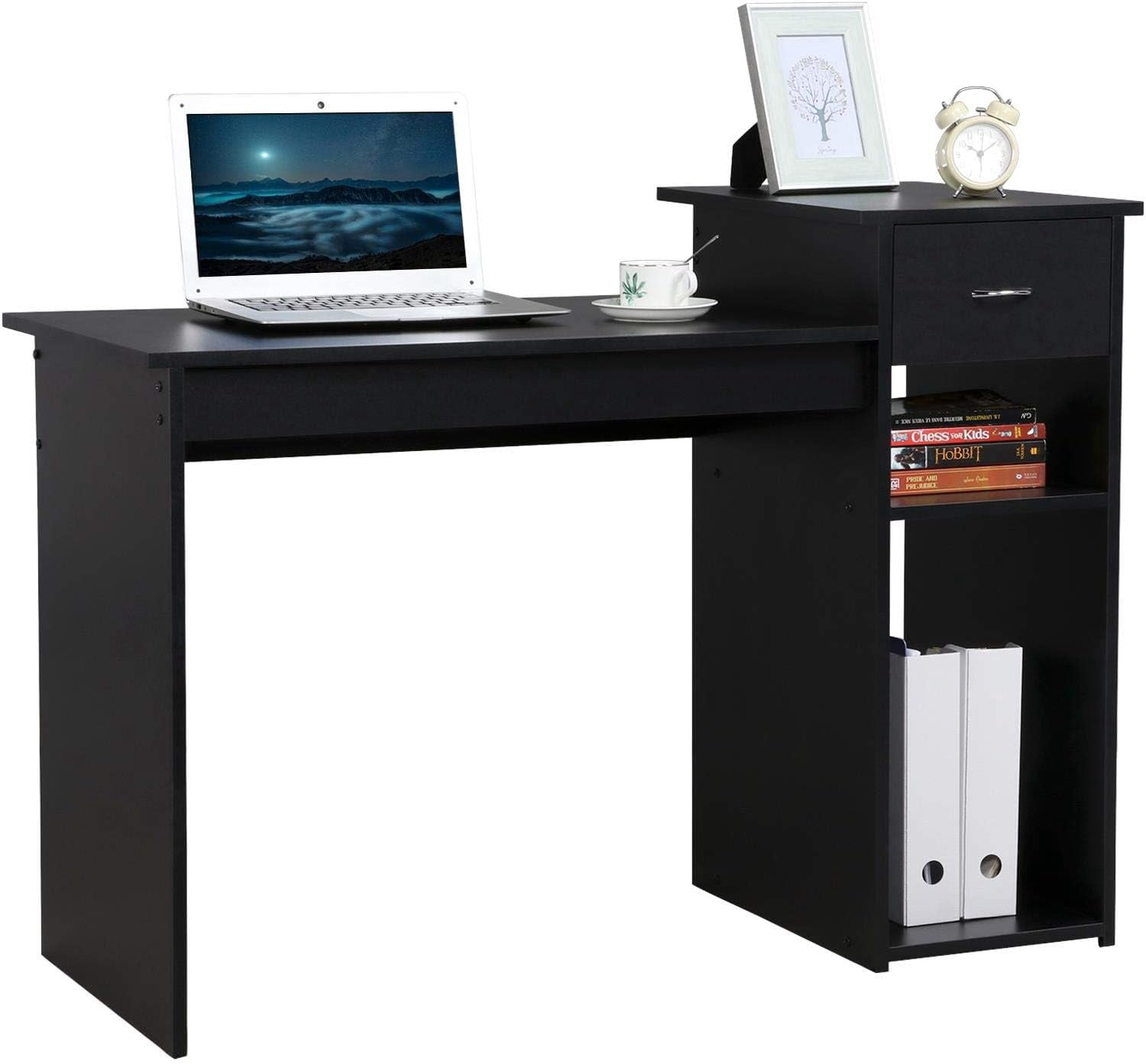 Home Office Computer Desk with Storage Drawer and Monitor Stand, Wooden ...