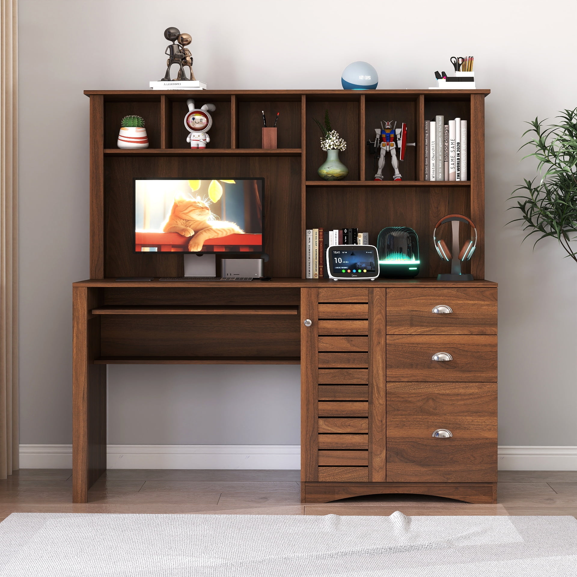 Home Office Computer Desk With Hutch, Work Study Table With Storage ...
