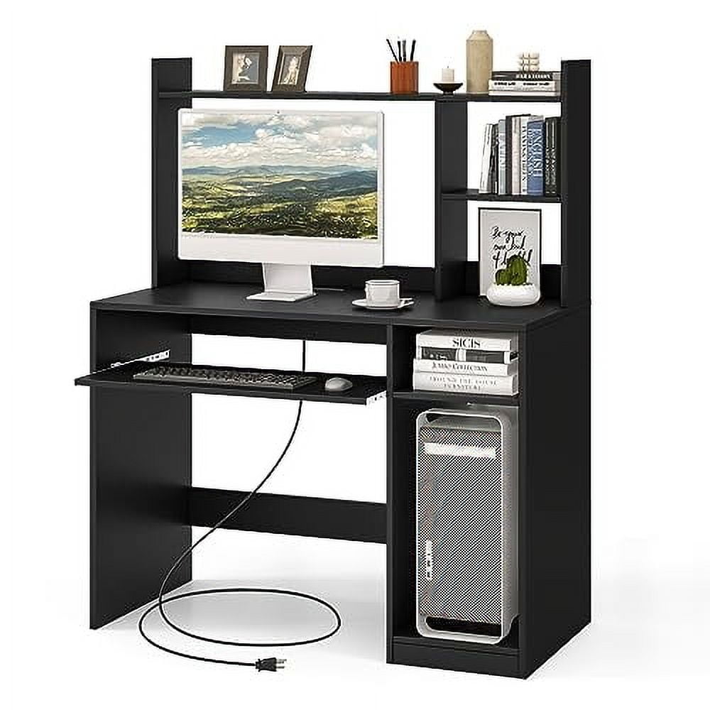 Home Office Computer Desk with Bookcase Keyboard Tray and CPU Stand ...
