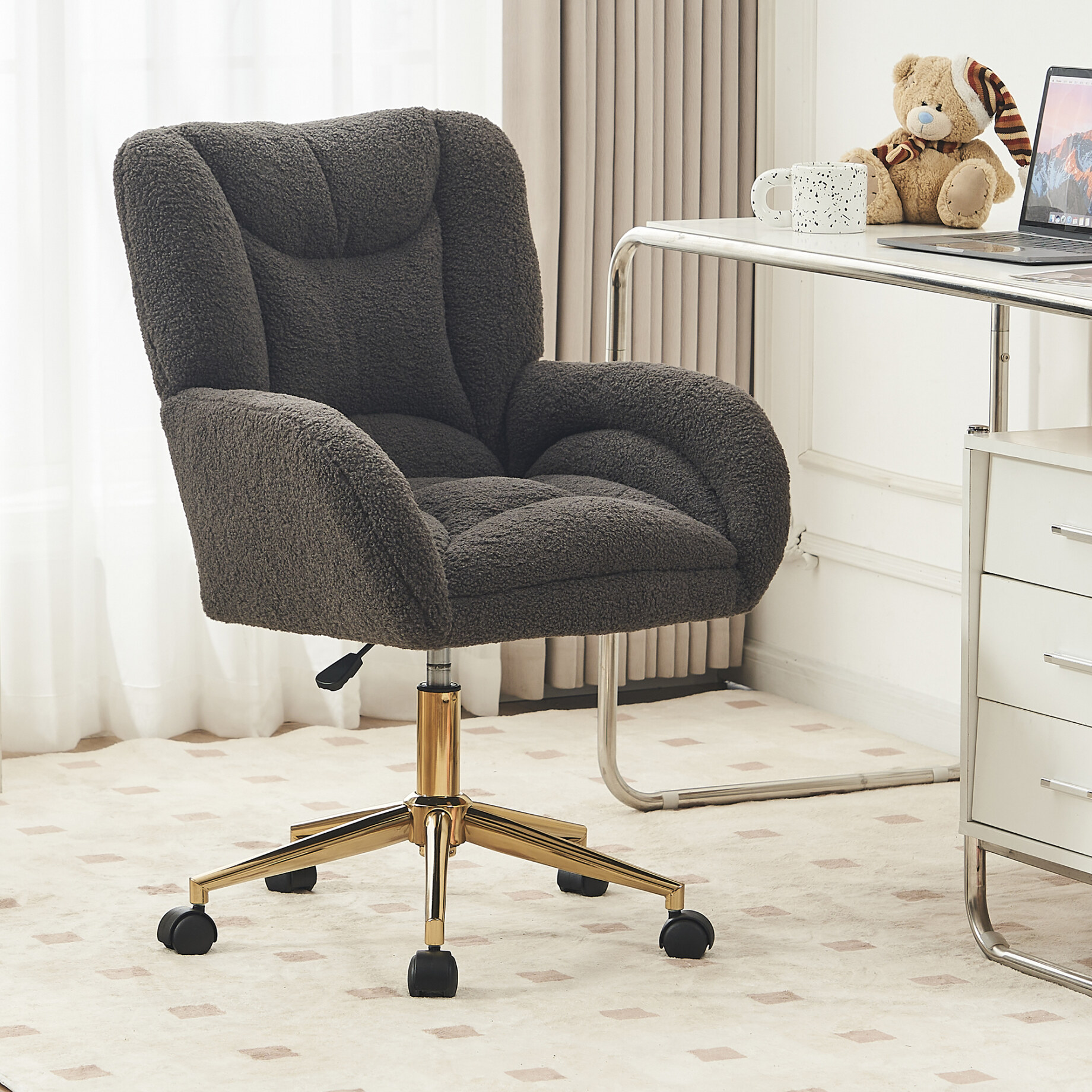 Home Office Desk Chair, 360 Swivel Teddy Desk Chair with Gold Base ...