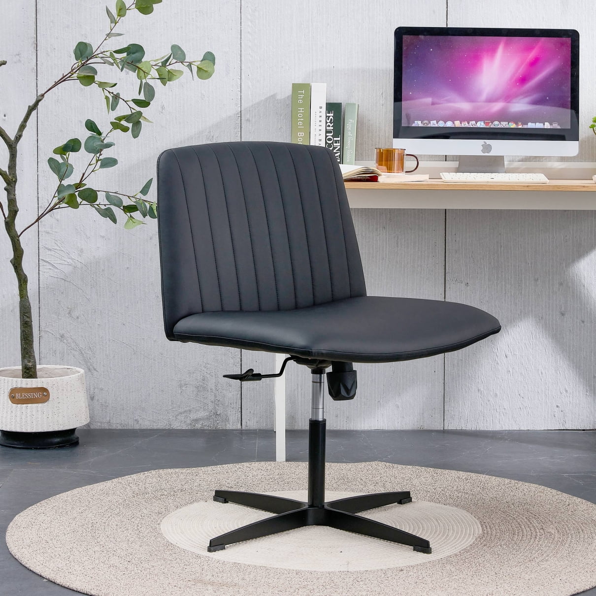 Home Office Desk Chair, Adjustable Armless Swivel Vanity Chair with ...