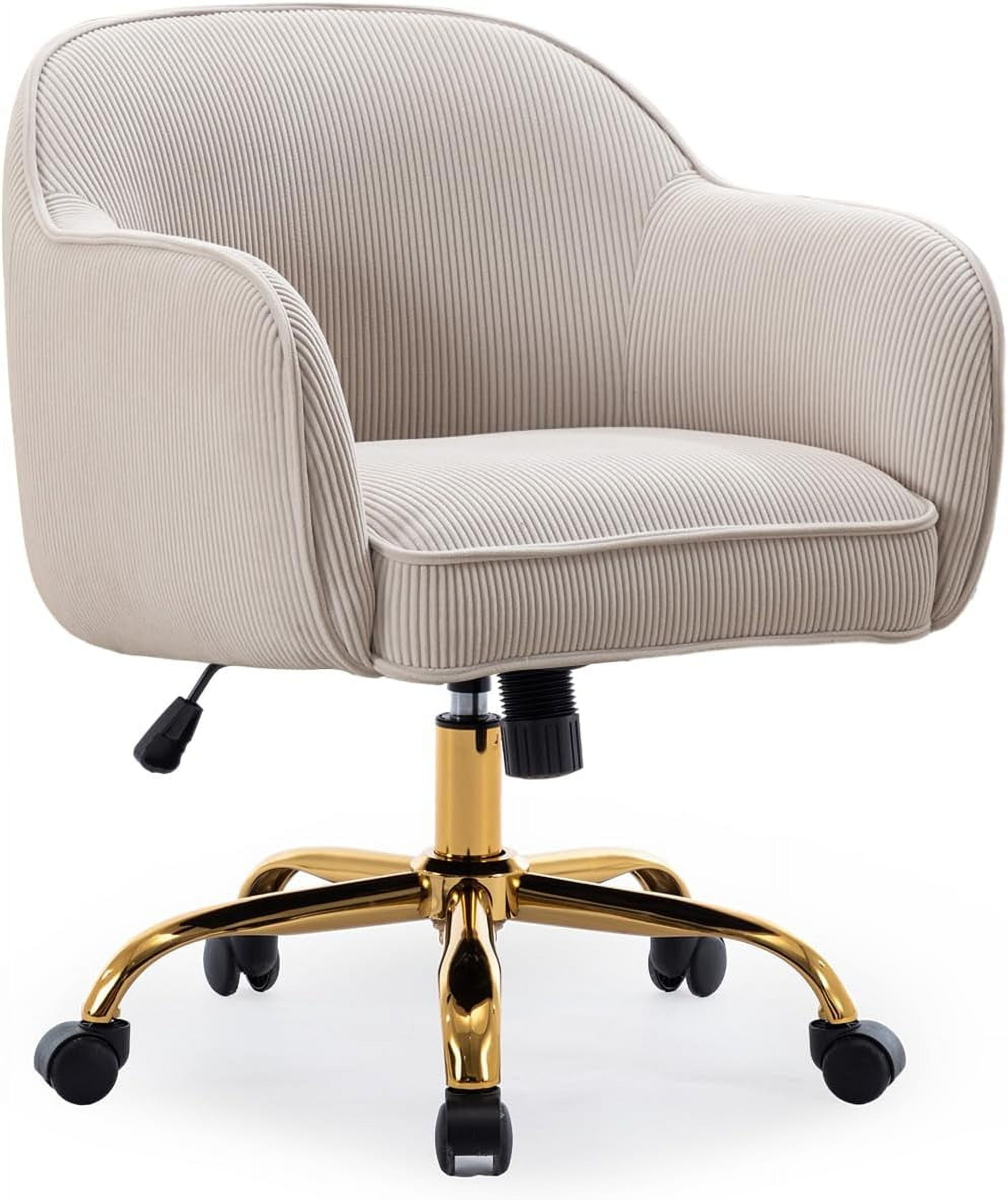 Home Office Desk Chair with Arms Gold Wheels Modern Velvet Upholstered ...