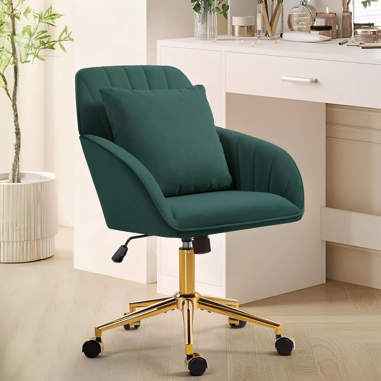 Home Office Desk Chair Comfy, Modern Velvet Makeup Vanity Chair with ...