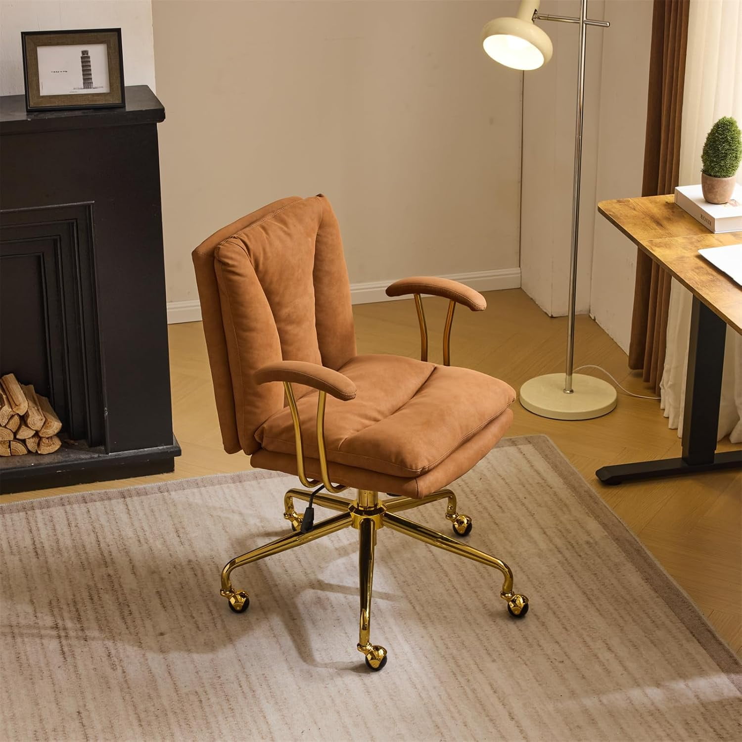 Home Office Desk Chair Comfy with wheels&Removable Armrests,Gold Base ...