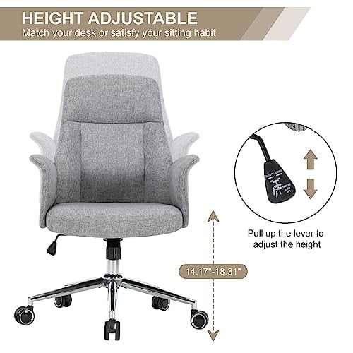 Home Office Desk Chair, Ergonomic Computer Chair Modern Linen Fabric ...