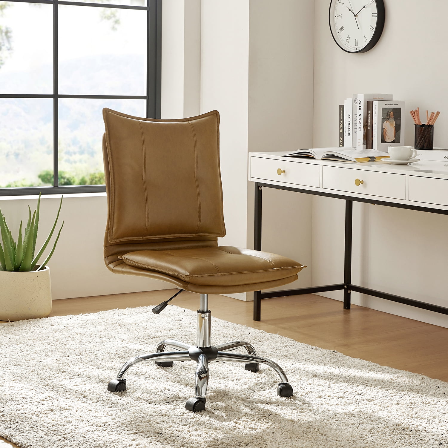 Home Office Desk Chair Faux Leather Adjustable Swivel Computer Chair ...
