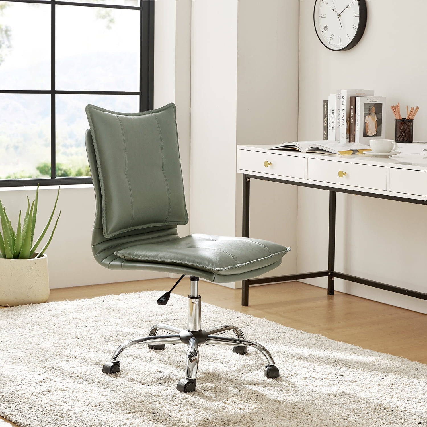 Home Office Desk Chair Faux Leather Adjustable Swivel Computer Chair ...