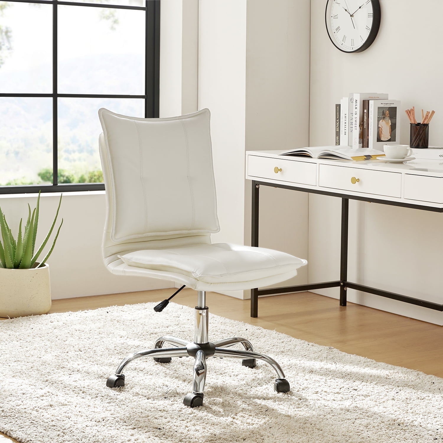 Home Office Desk Chair Faux Leather Adjustable Swivel Computer Chair ...