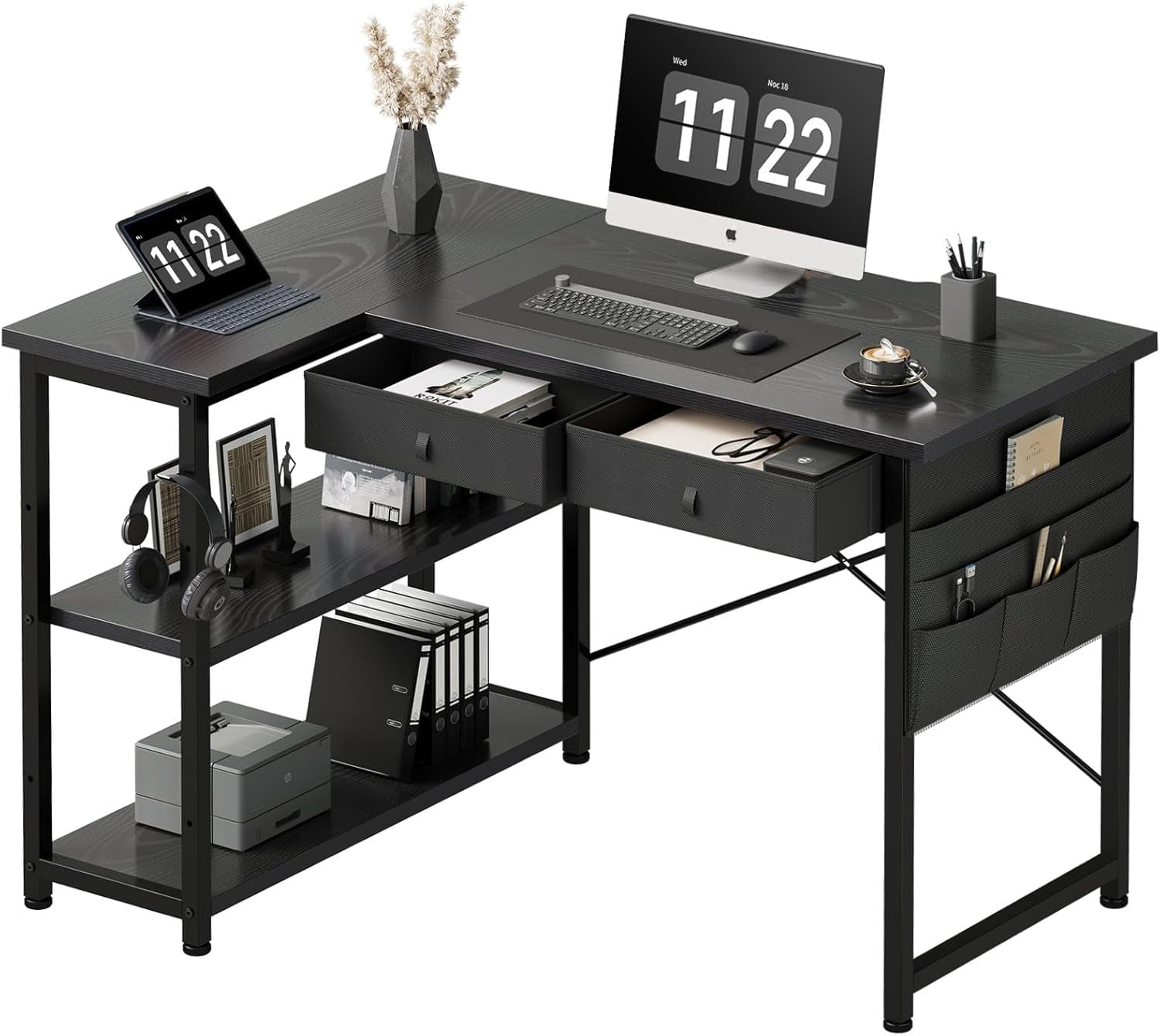 Maihail Home Office Desk with Drawers Shelves, 39 inch Computer Corner ...