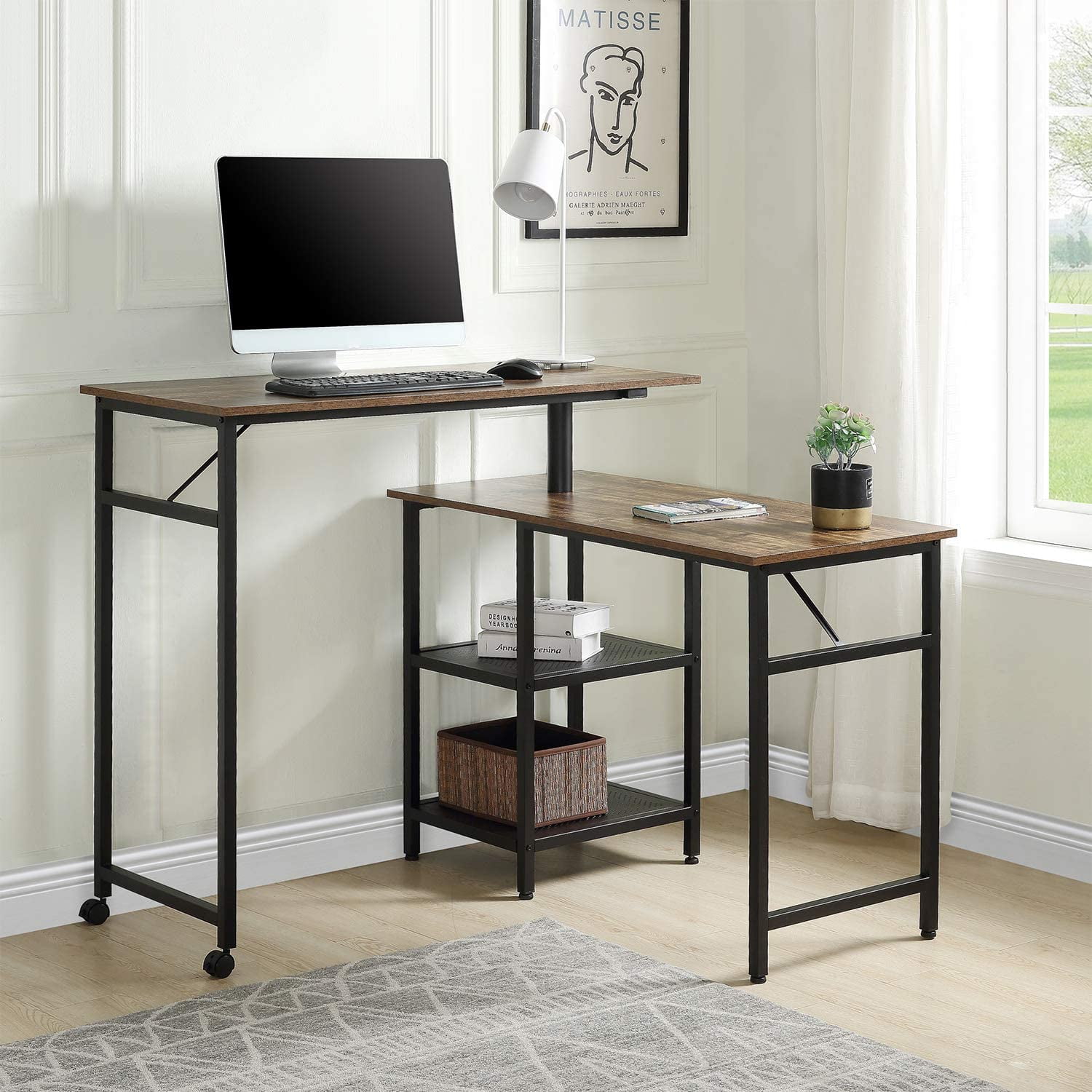 Home Office Desk L Shaped Rotating Standing Computer Desks 360 Degrees ...