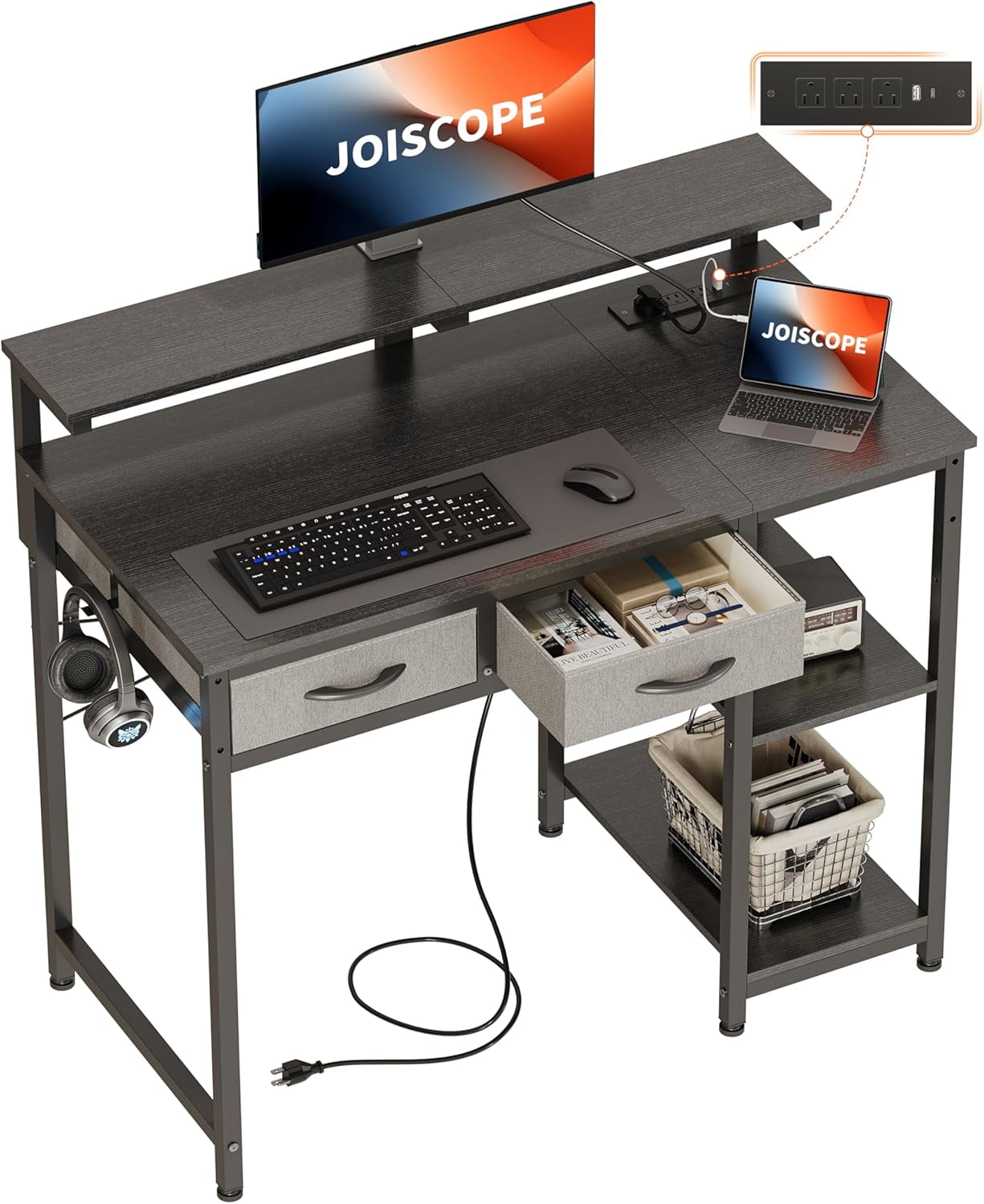 Home Office Desk with Power Outlets (3AC, USB, Type-C), 40 × 20 Inch ...