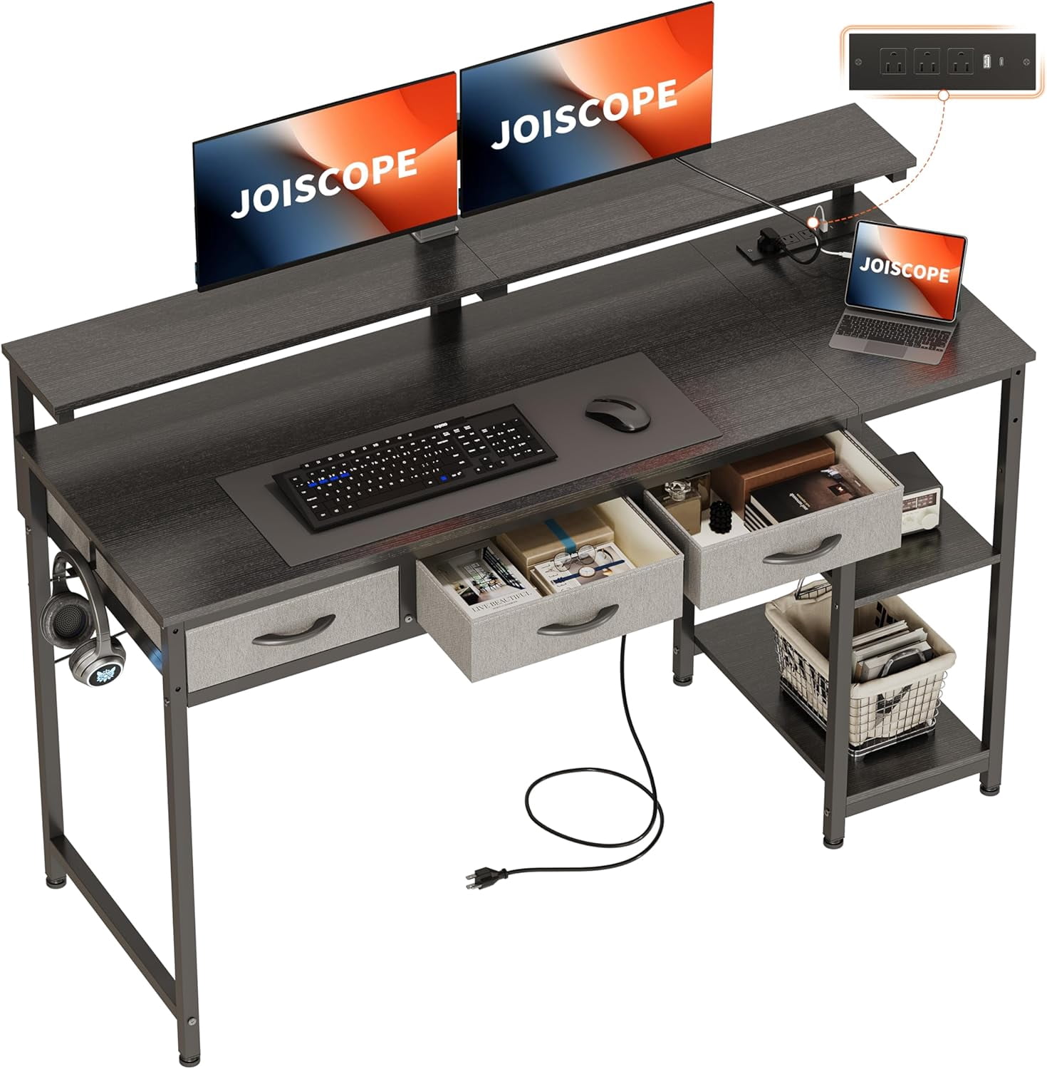 Home Office Desk with Power Outlets (3AC, USB, Type-C), 55 × 20 Inch ...