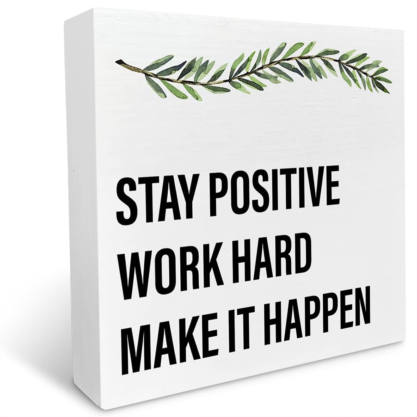 Home Office Desk Wooden Box Sign Decor, Stay Positive Work Hard Make It ...