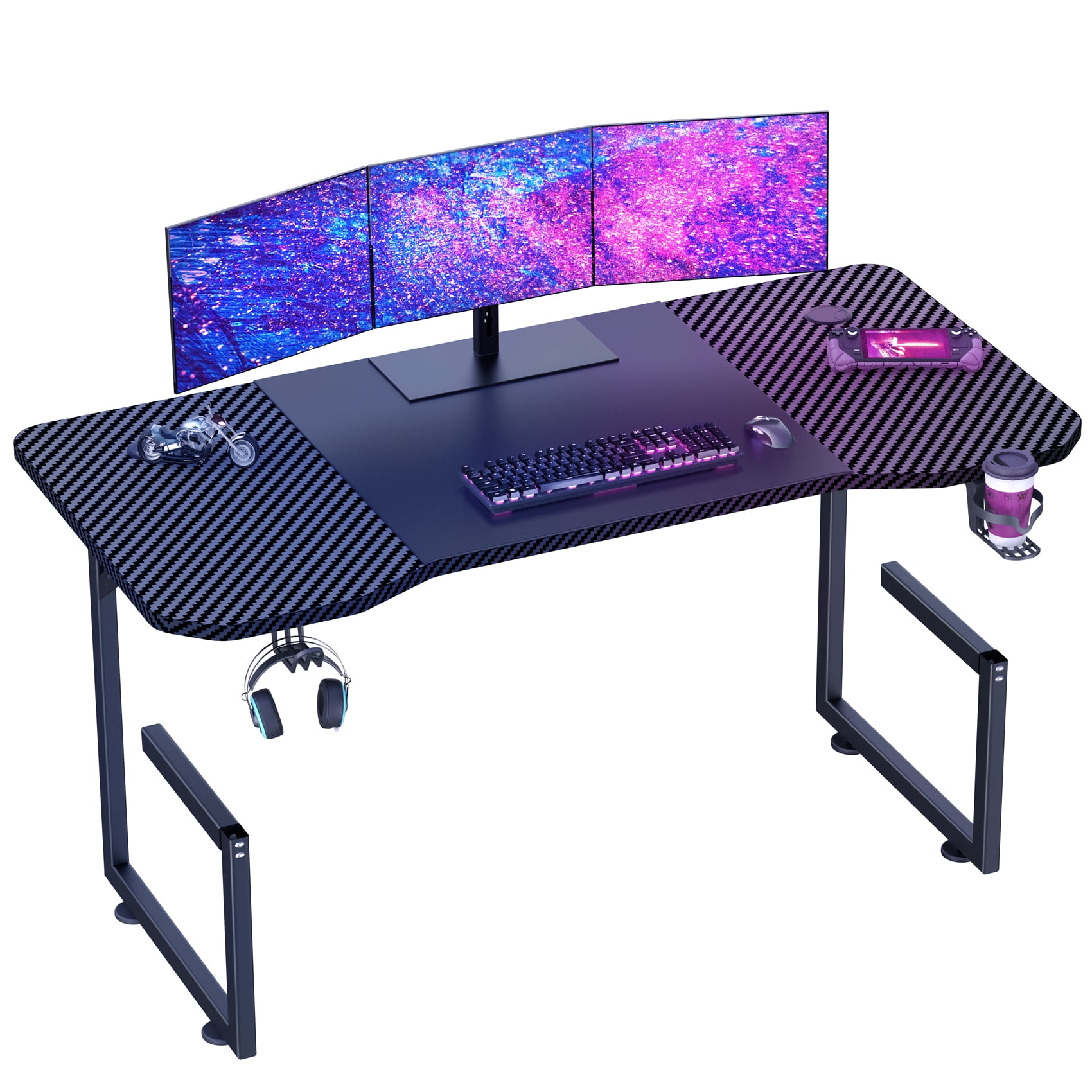 Home Office Desk with Carbon Fiber Coated, Gaming PC Table with ...