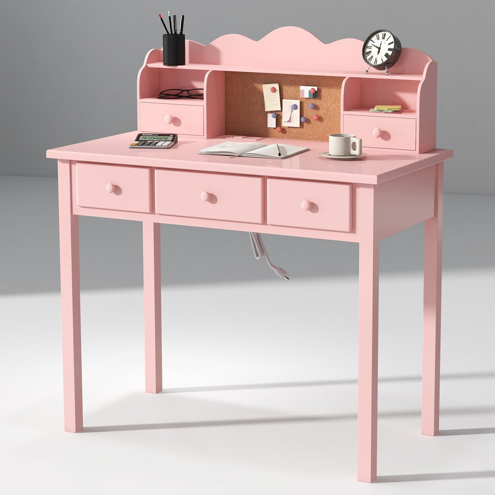 Study Desk with Detachable Hutch, Home Office Workstation with 5 ...