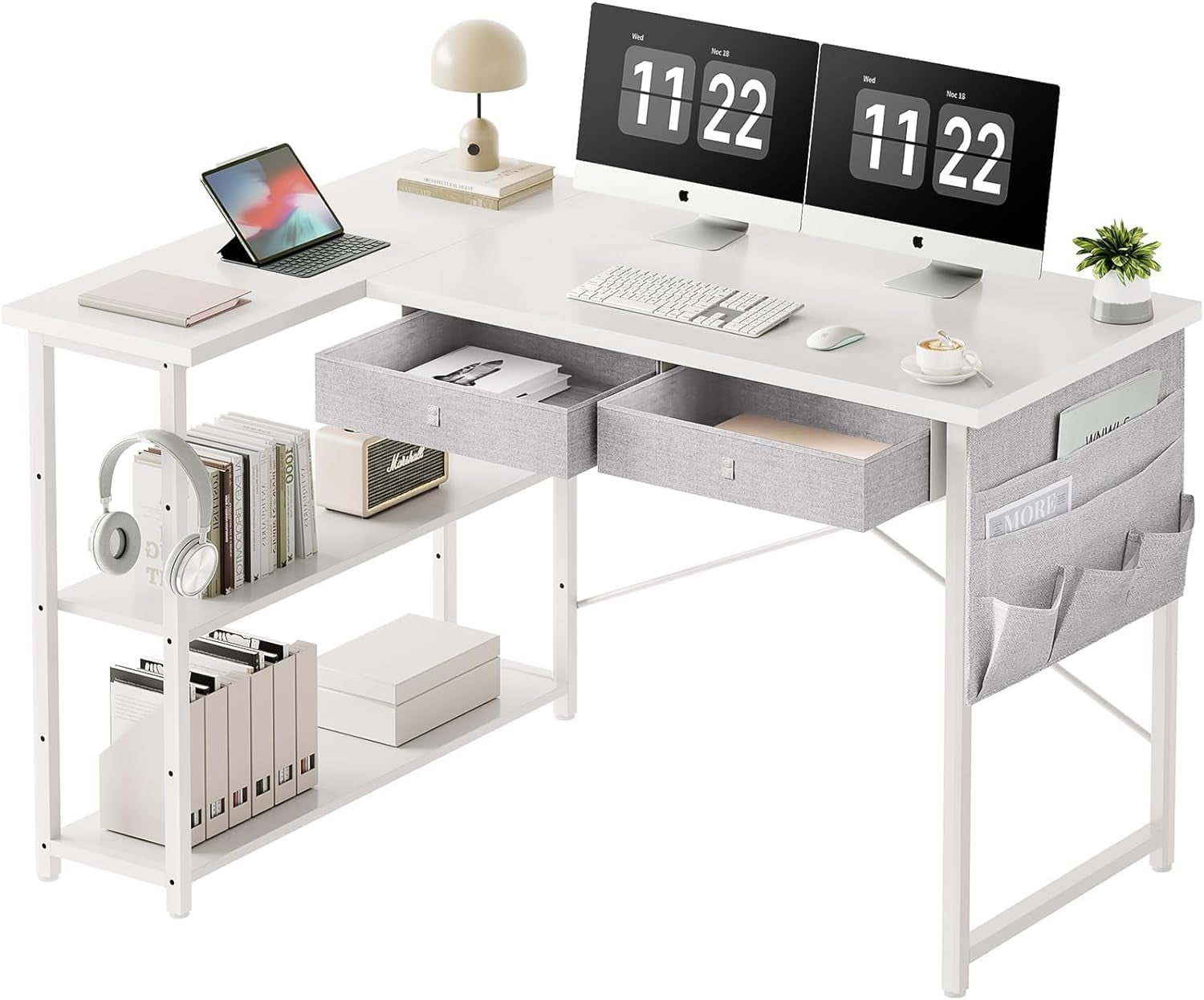 Small Desk with Drawers, 39" Corner Desk with Storage, Computer Desk ...