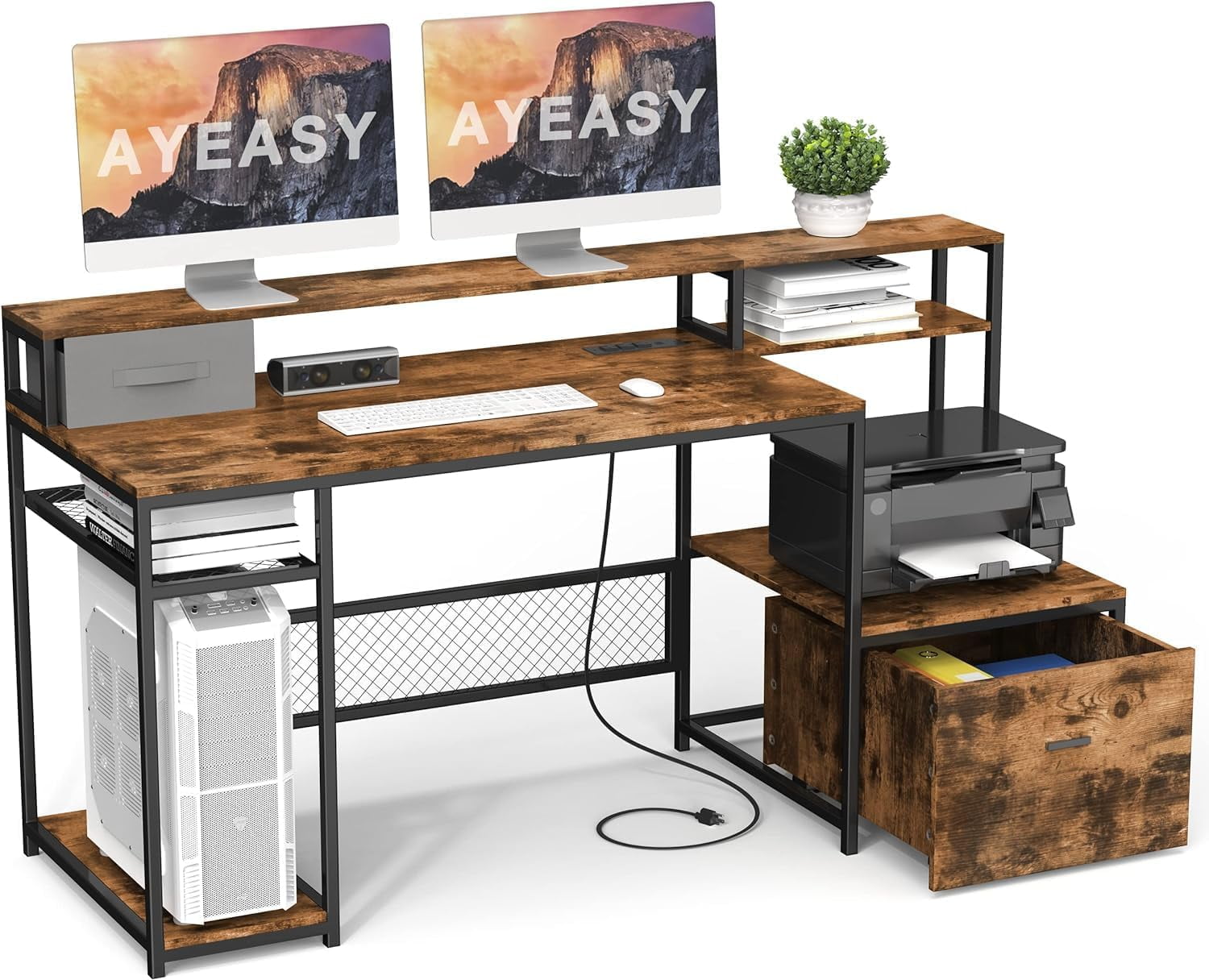 Home Office Desks with Drawers, 66'' Computer Desk with Storage, Office ...