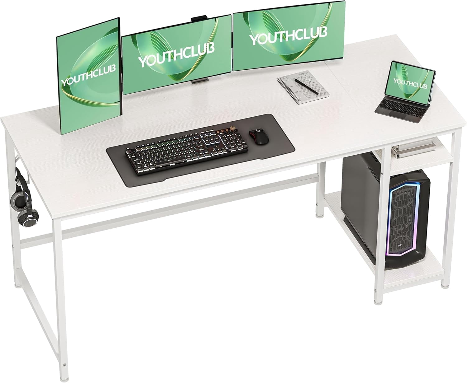 Home Office Game Desk with Wooden Storage Rack, Minicomputer Desk and ...