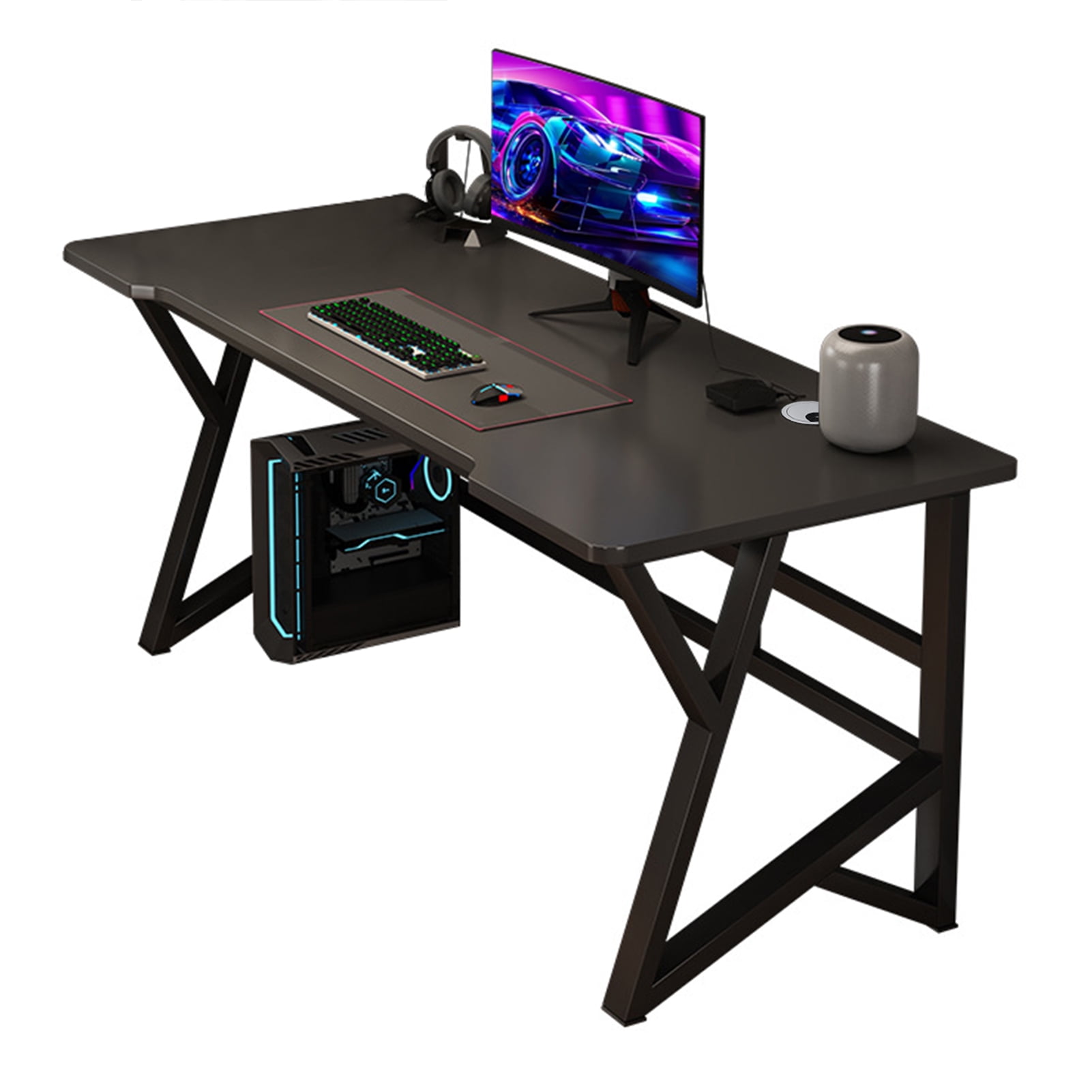 Home Office Gaming Desk with K-shaped Steel Legs, Modern Black Laptop ...