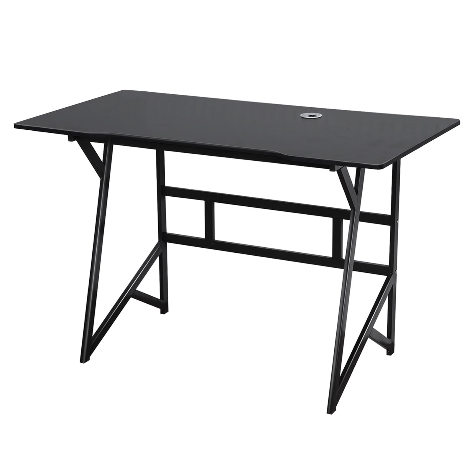 Home Office Gaming Desk with K-shaped Steel Legs, Modern Black Laptop ...