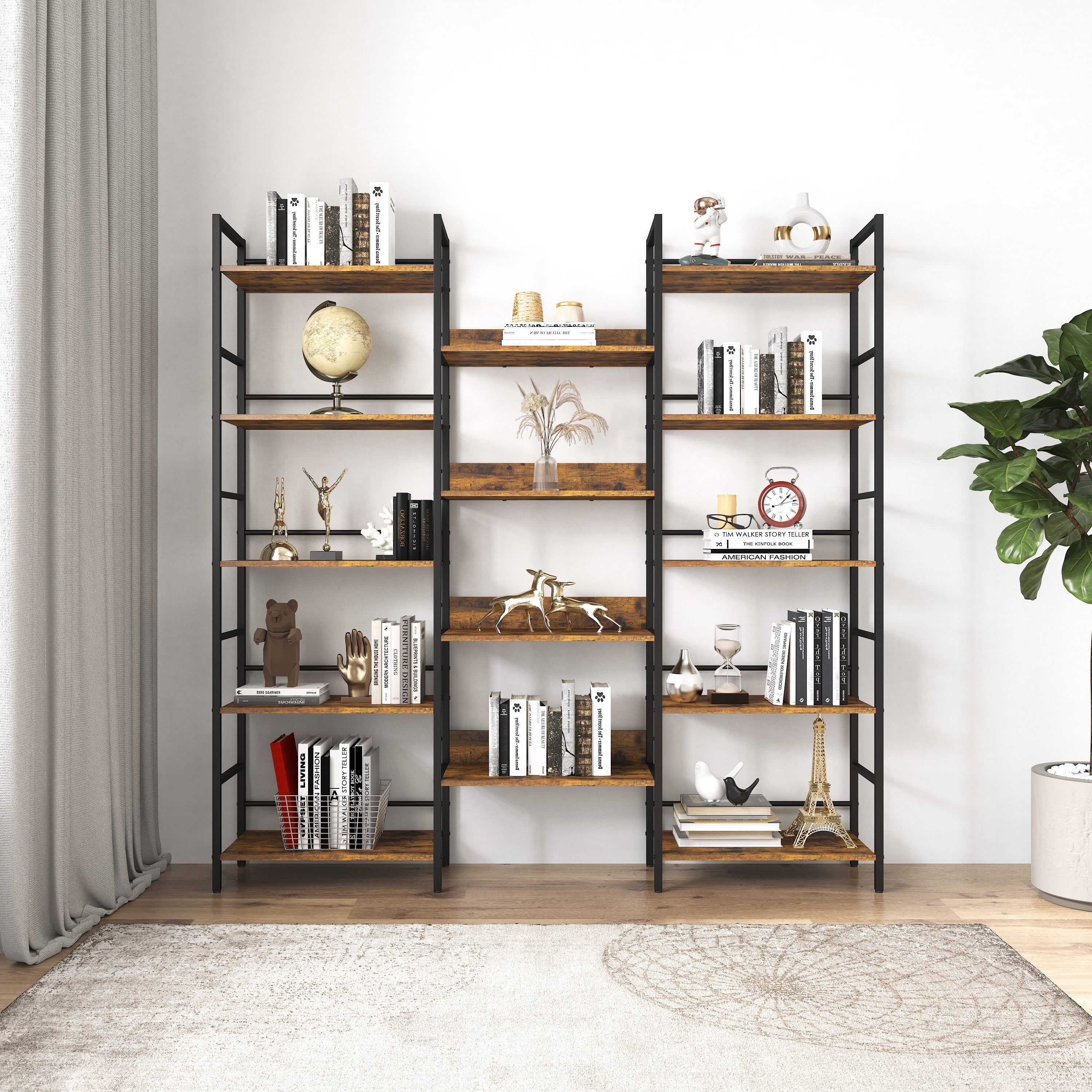Home Office Industrial Tall Bookshelf 5-Tier Large Open Bookcase ...