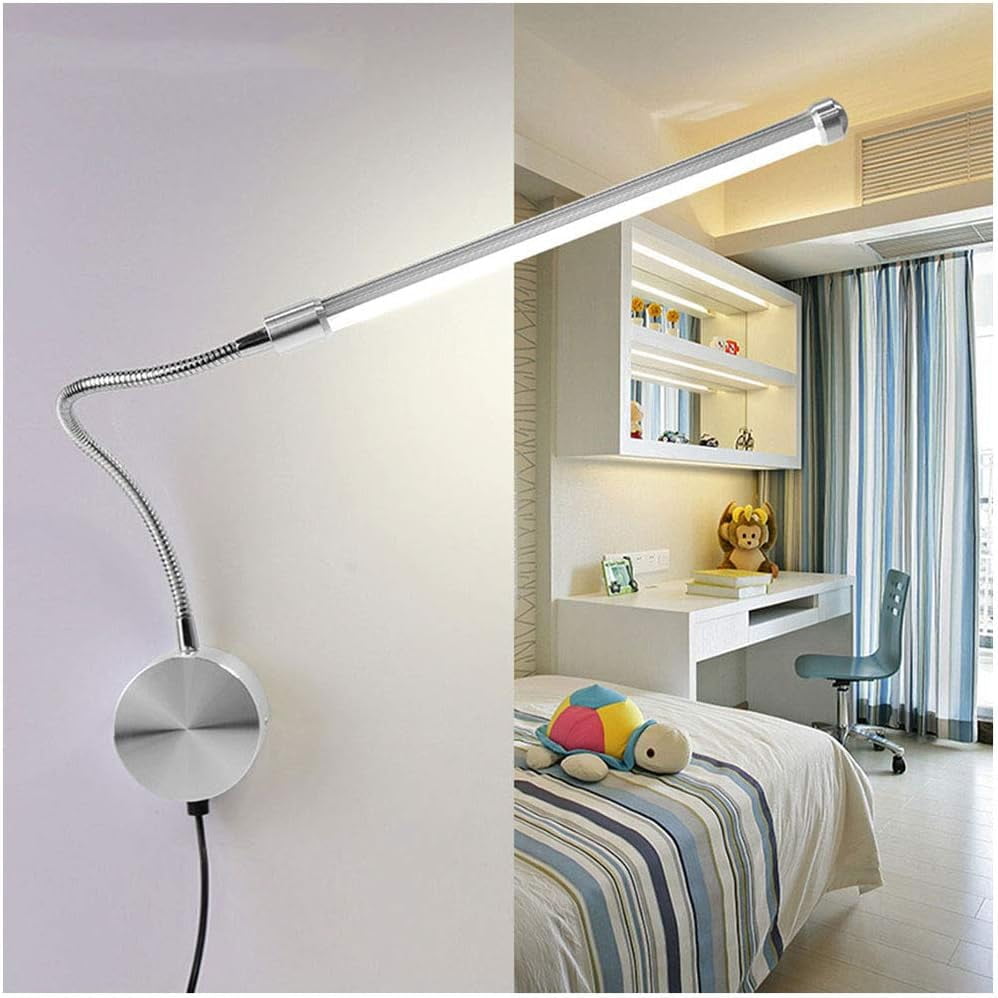 Home Office LED Gooseneck Flexible Reading Light Wired Switch Bedside ...