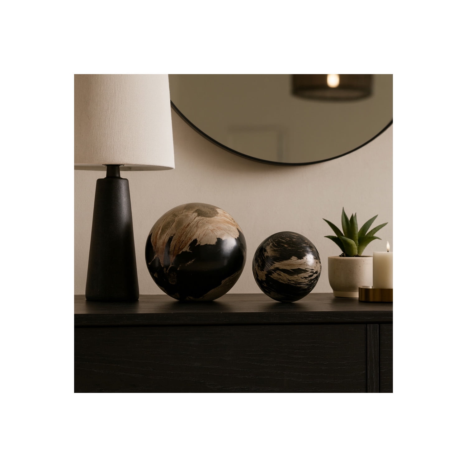 Home and Office Ornament for Living Room Decor - Polished Wood Orbs ...