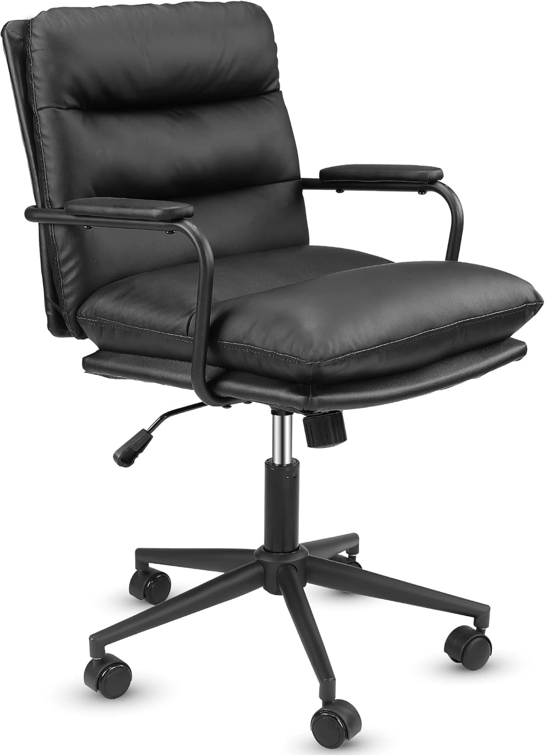 Home Office PU Leather Desk Chair with Wheels/Armrests, Modern Vanity ...