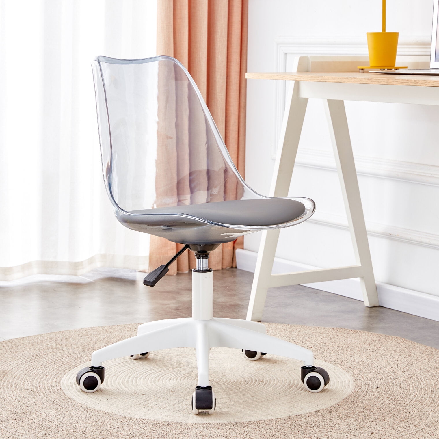 Home Office Plastic Desk Chair, 360 Degree Swivel Armless Chair with PU ...