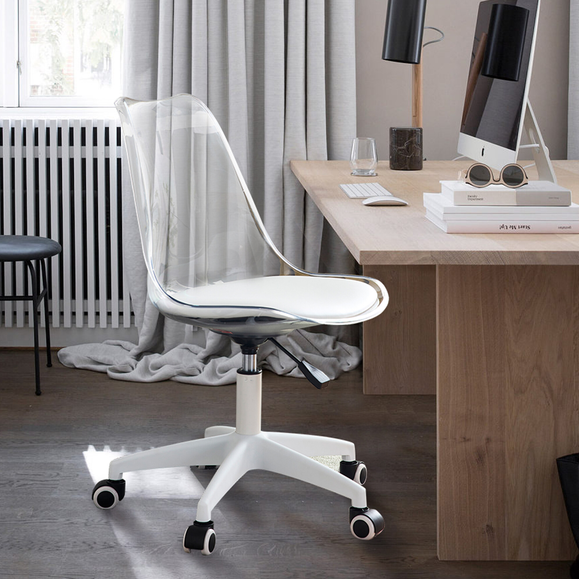 Home Office Plastic Desk Chair, 360 Degree Swivel Armless Chair with PU ...